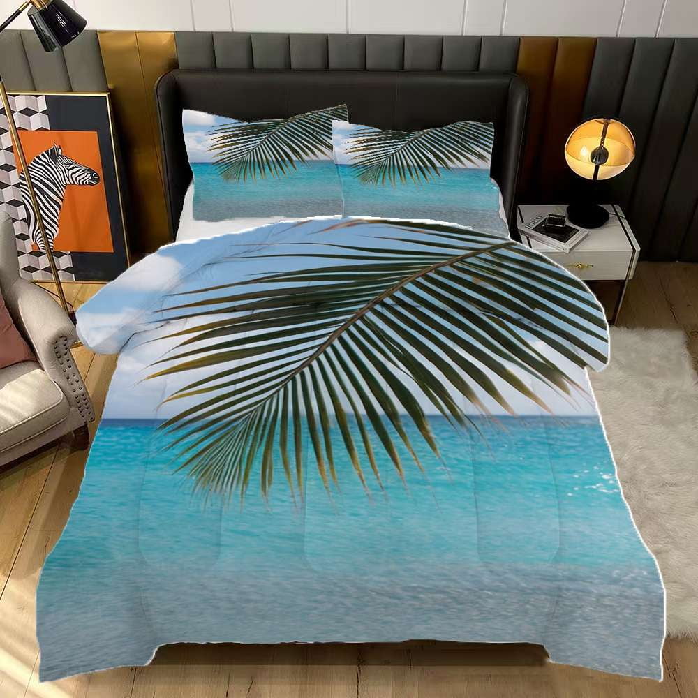 Tropical Palm Ocean View Comforter Set Full Size Bedding Set For Travl ...