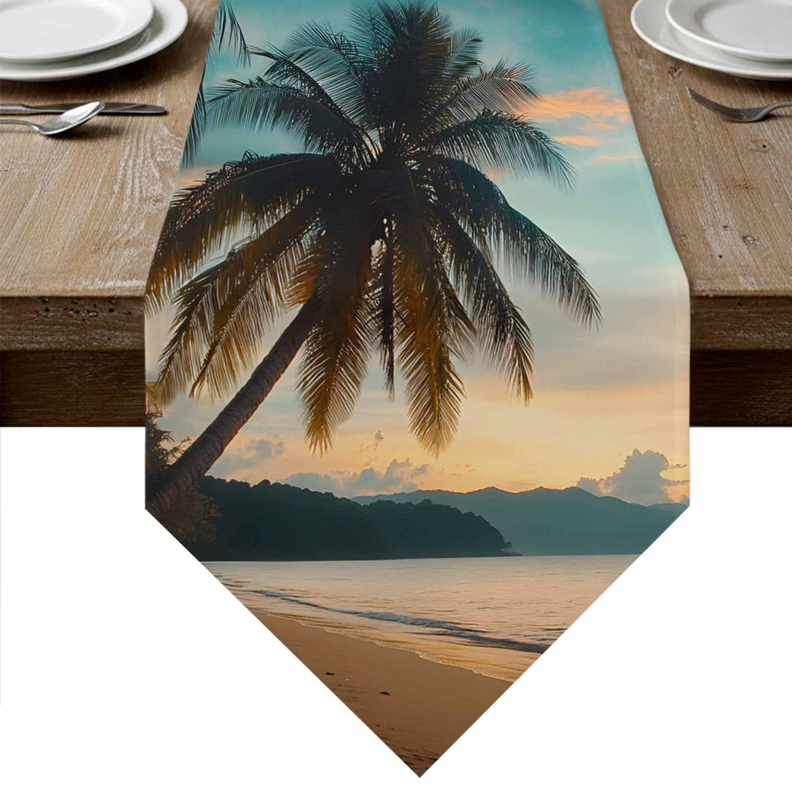 Tropical Palm Table Runner Linen Burlap Table Runner 72 Inches Long ...
