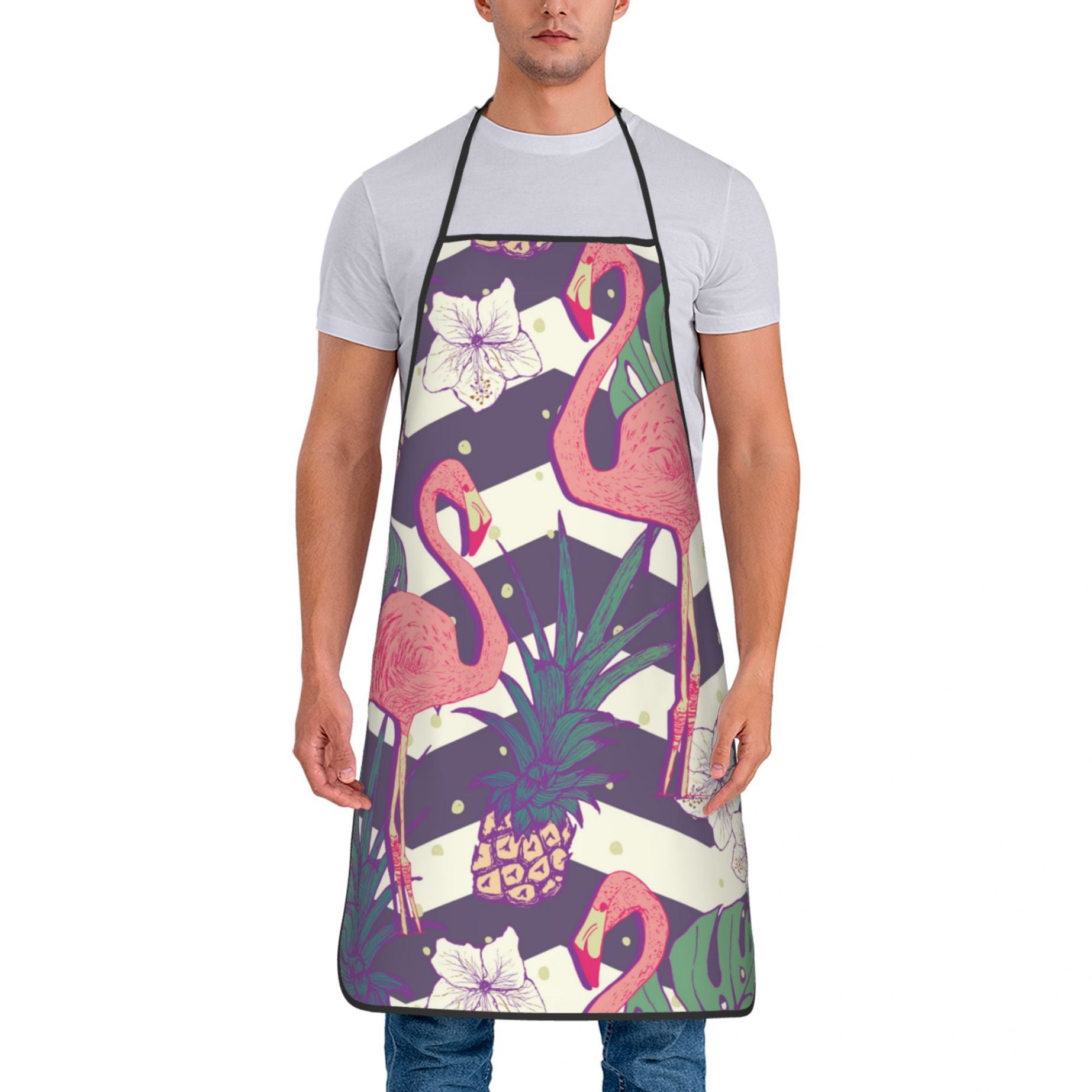 Tropical Palm Tree Banana Leaves Pink Flamingo Aprons for Women Men ...