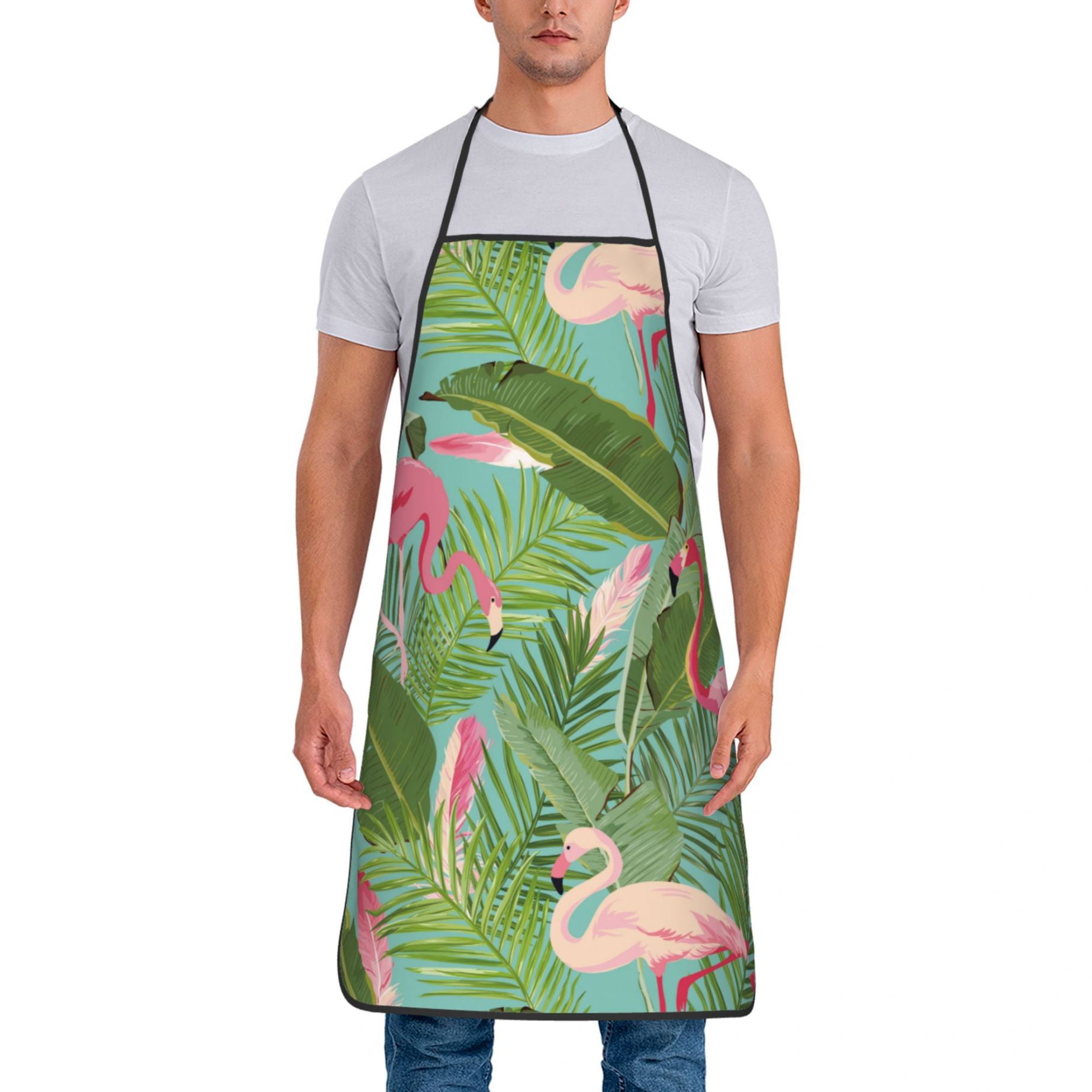 Tropical Palm Tree Banana Leaves Pink Flamingo Aprons for Women Men ...