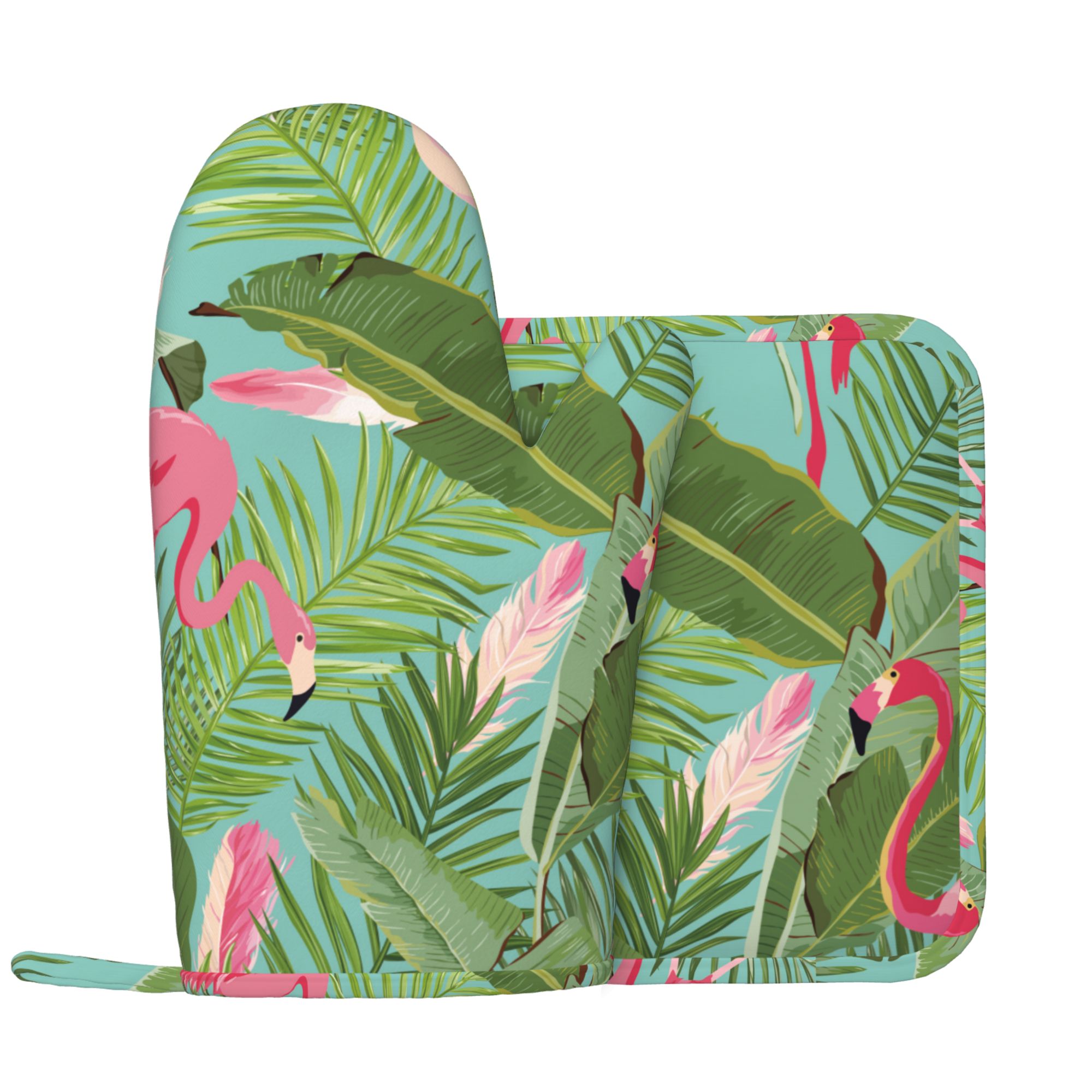 Tropical Palm Tree Banana Leaves Pink Flamingo Oven gloves, pot clamp ...
