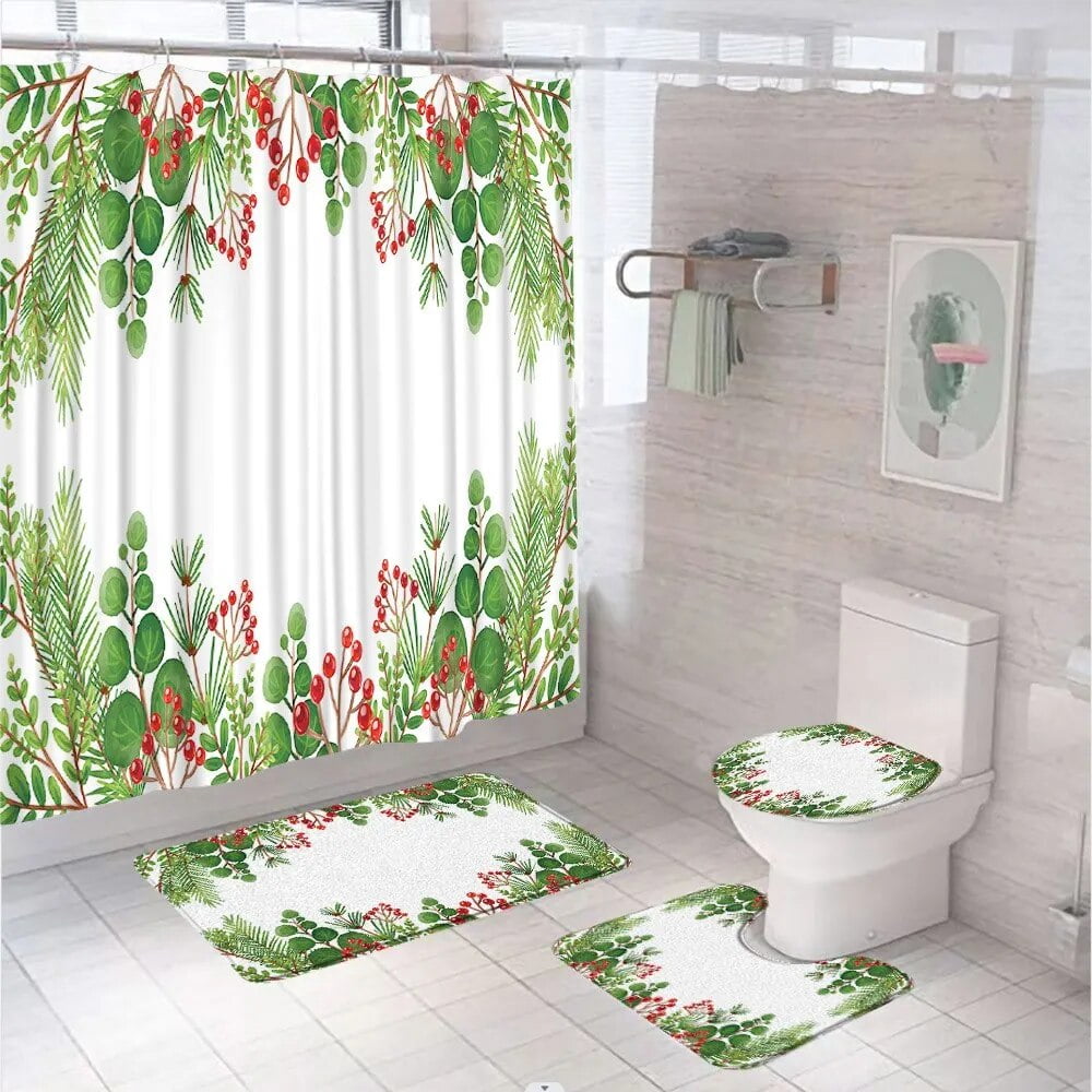 Tropical Palm Tree Bathroom Shower Curtain Set Banana Leaves Plant ...