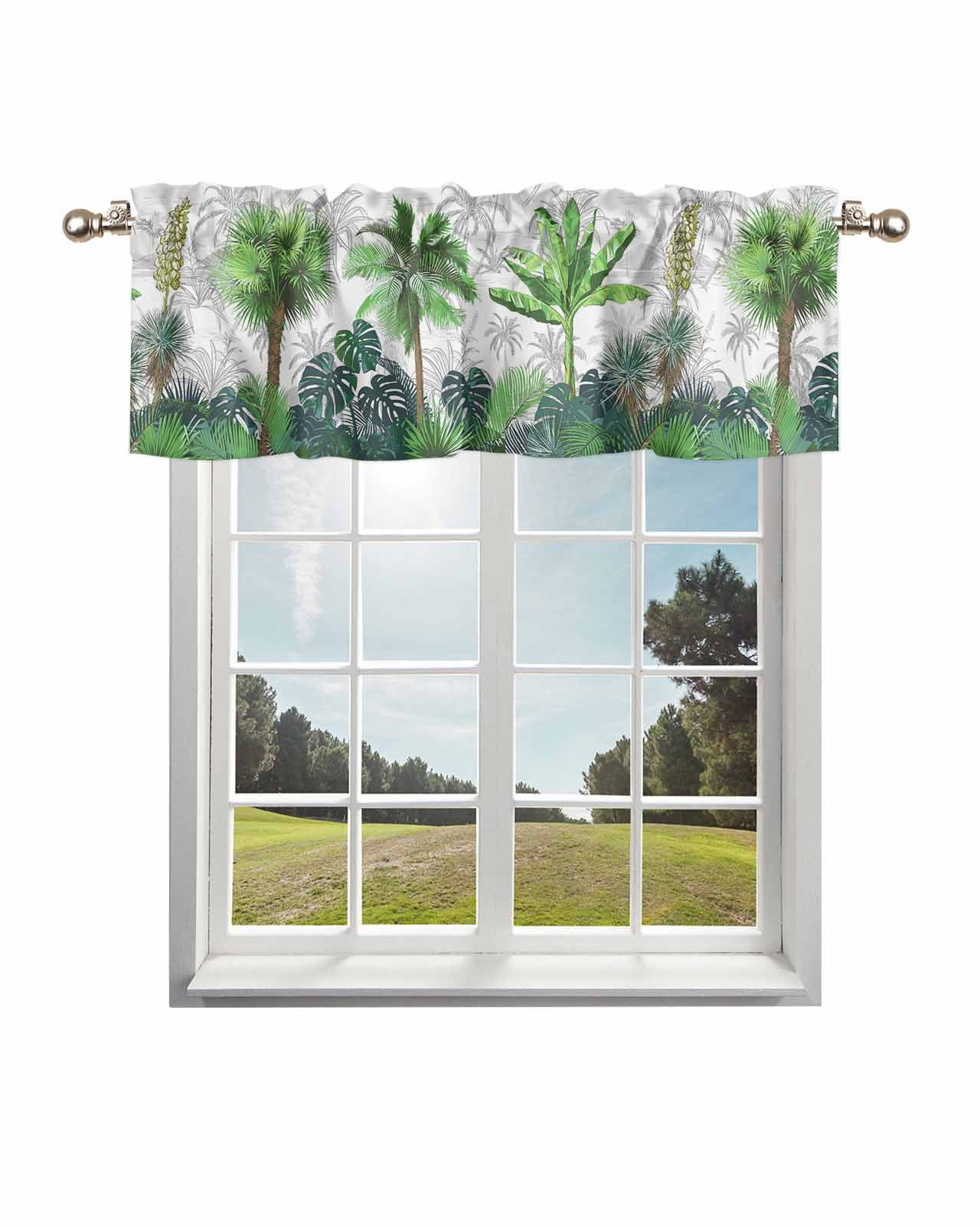 Tropical Palm Tree Curtain Valances for Window, Farmhouse Window ...