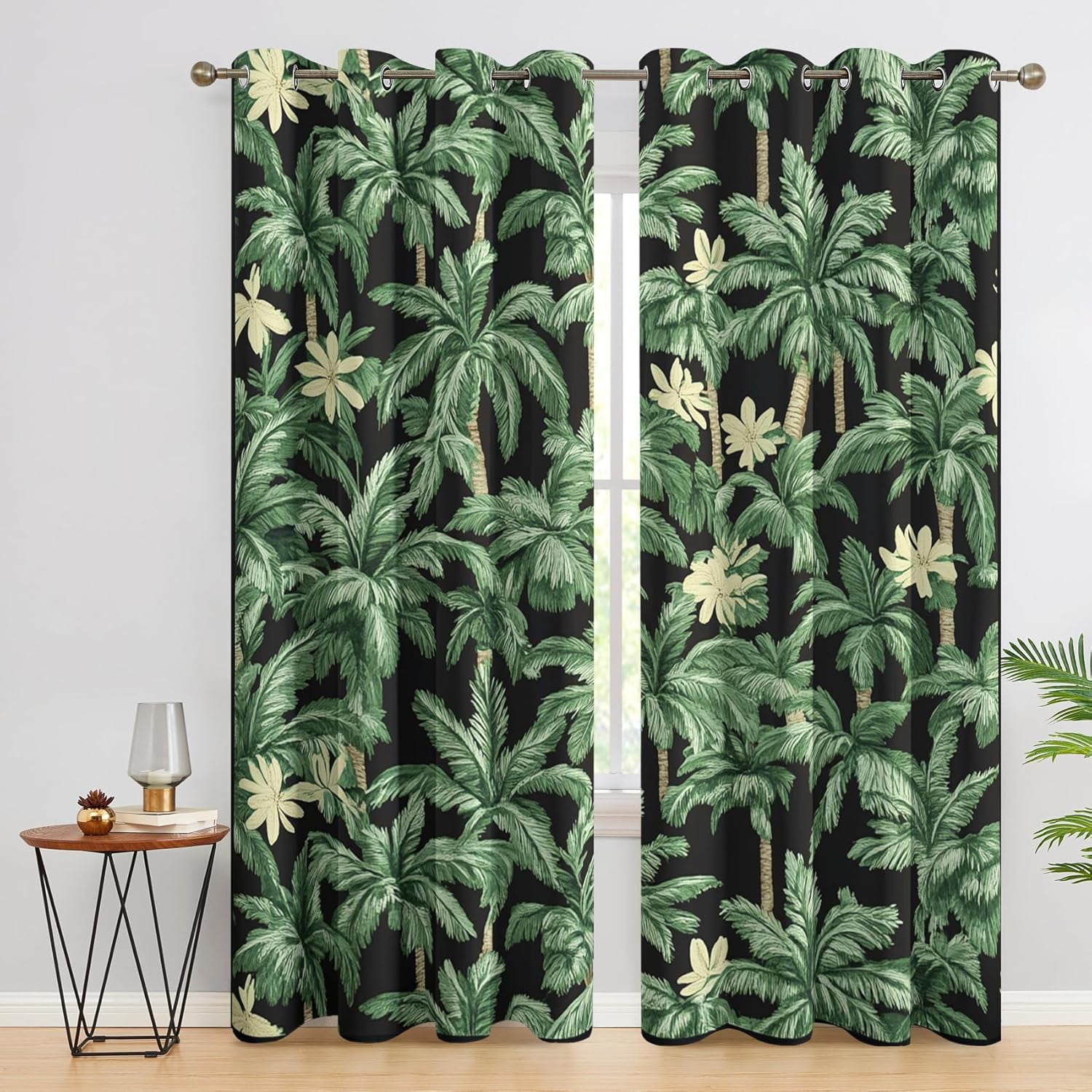 Tropical Palm Tree Curtains, Hawaiian Window Curtains, Green Jungle ...
