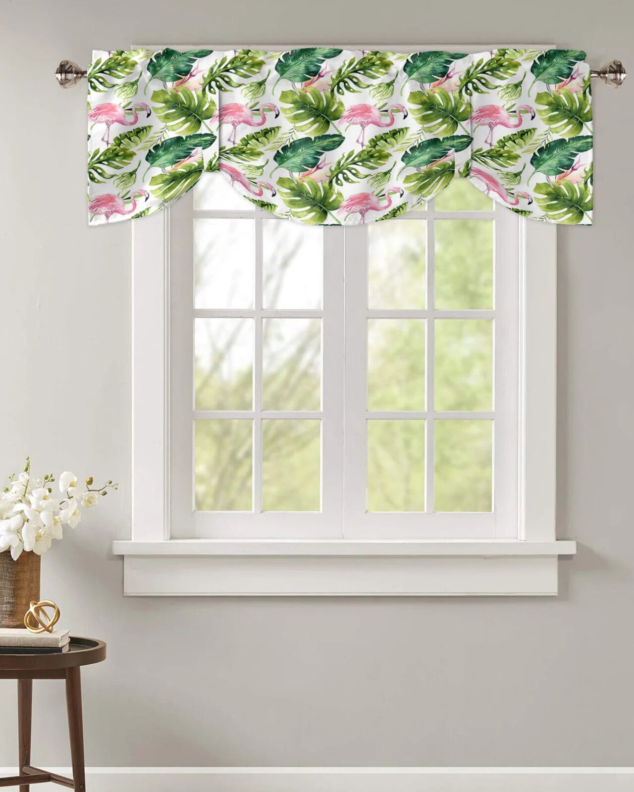 Tropical Palm Tree Flamingo Window Curtain Kitchen Cabinet Coffee Tie ...