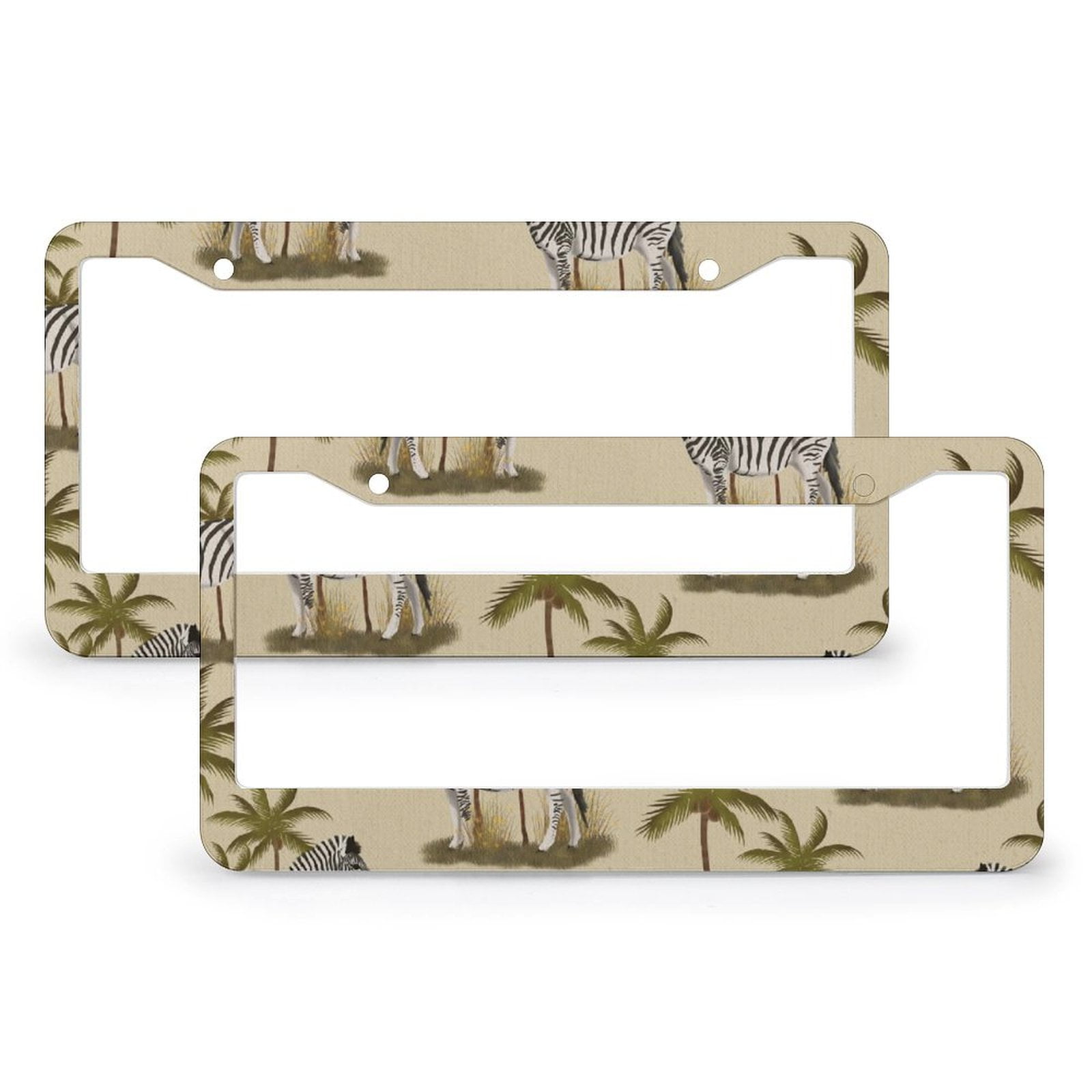 Tropical Palm Tree Leaf Jungle Wildlife Zebra License Plate Cover 2 Pcs ...