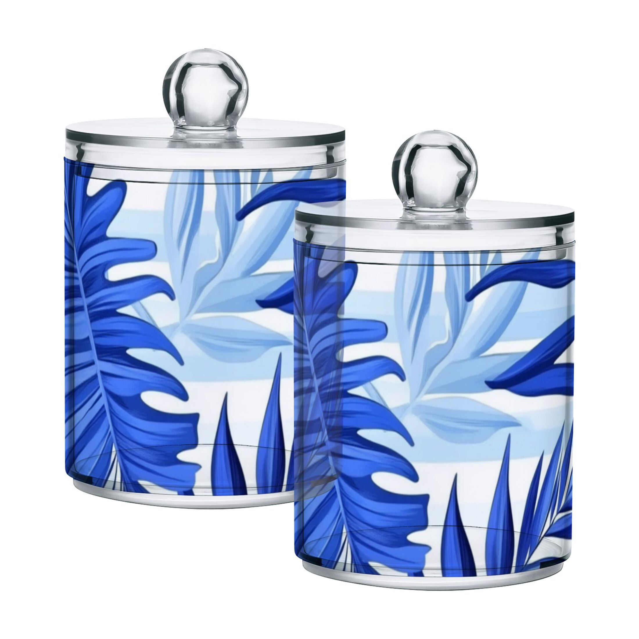 Tropical Palm Tree Leaves in Blue Translucent Plastic Cans Storage ...
