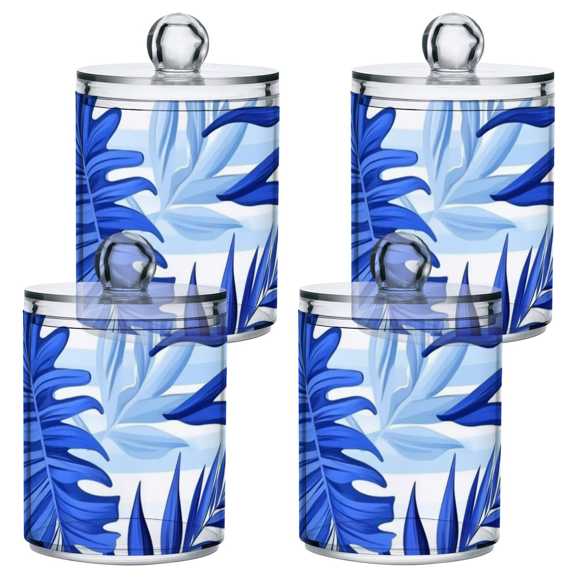 Tropical Palm Tree Leaves in Blue Translucent Plastic Cans Storage ...