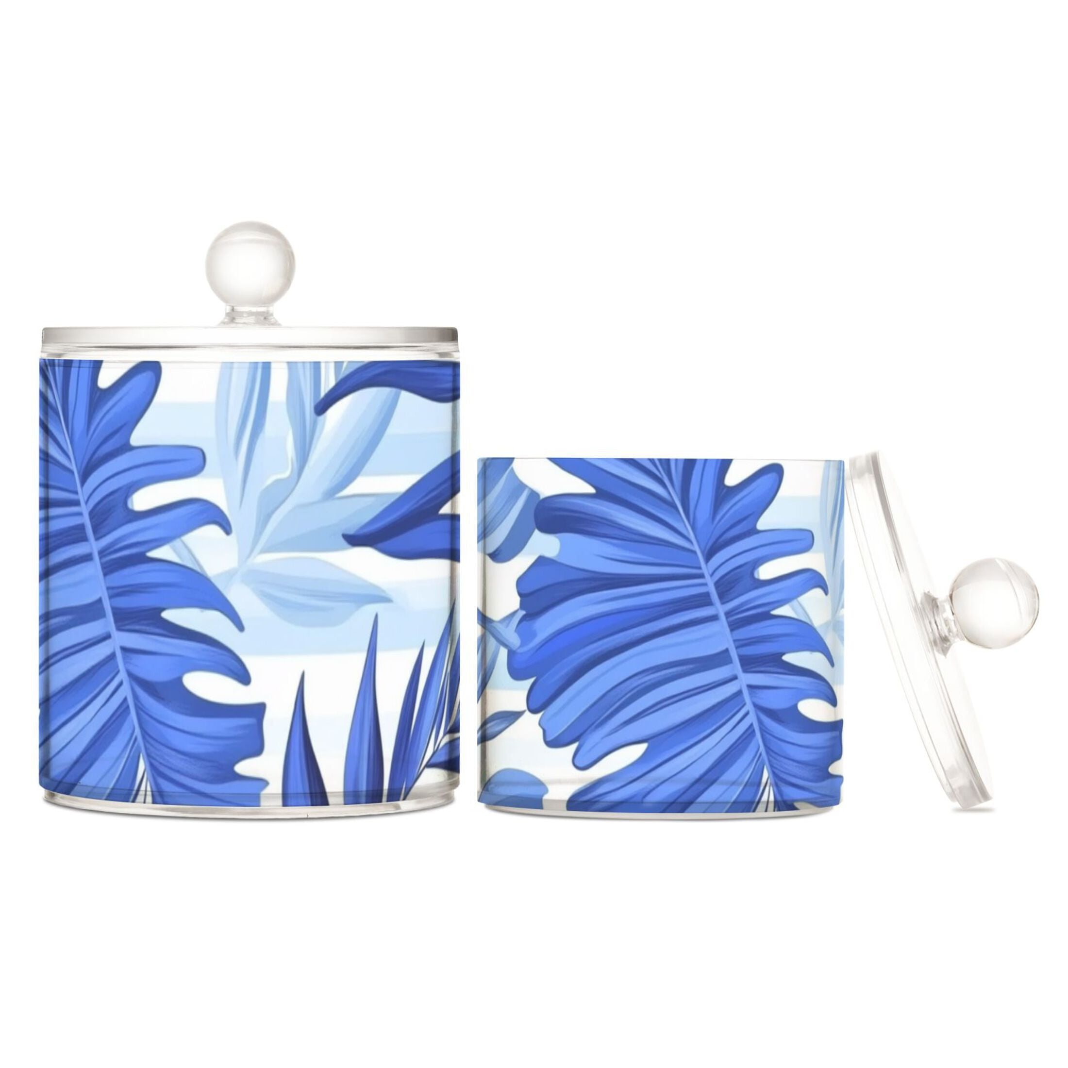 Tropical Palm Tree Leaves in Blue Translucent Plastic Cans Storage ...