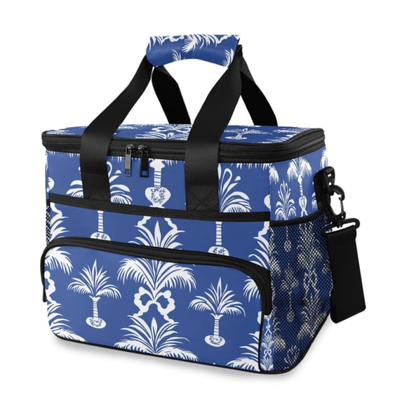 Tropical Palm Tree Pattern in White Portable Cooler Lunch Box Reusable ...