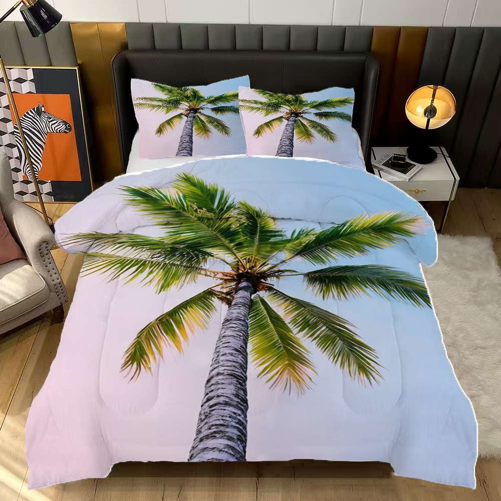 Tropical Palm Tree Print Comforter Set Queen Size Bedding Set For Travl ...