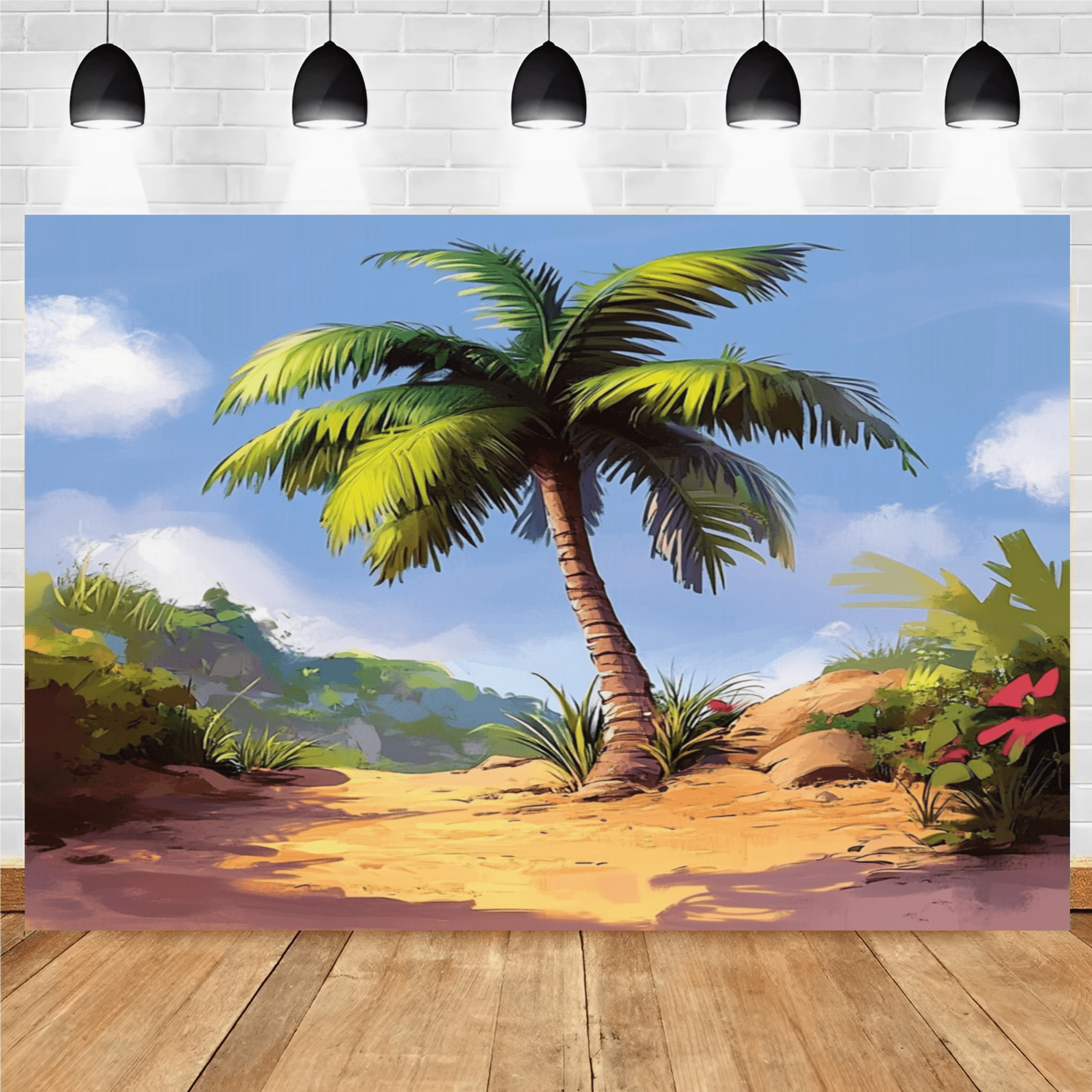 Tropical Palm Tree Scene Natural Scenic Backdrops Summer Landscape ...