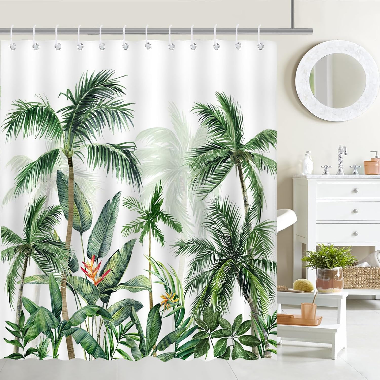 Tropical Palm Tree Shower Curtain Summer Tropical Palm Leaves Bathroom ...