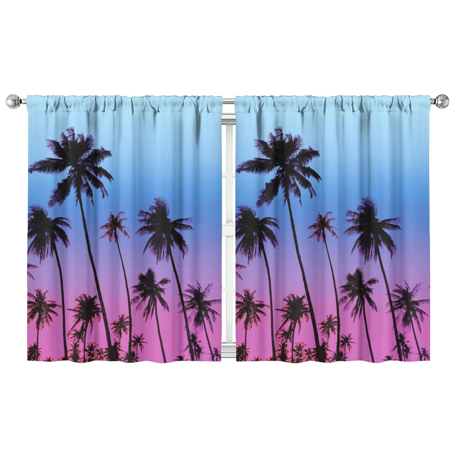 Tropical Palm Tree Sunset Kitchen Curtains 2 Pack - 42x54 Inch Boho ...