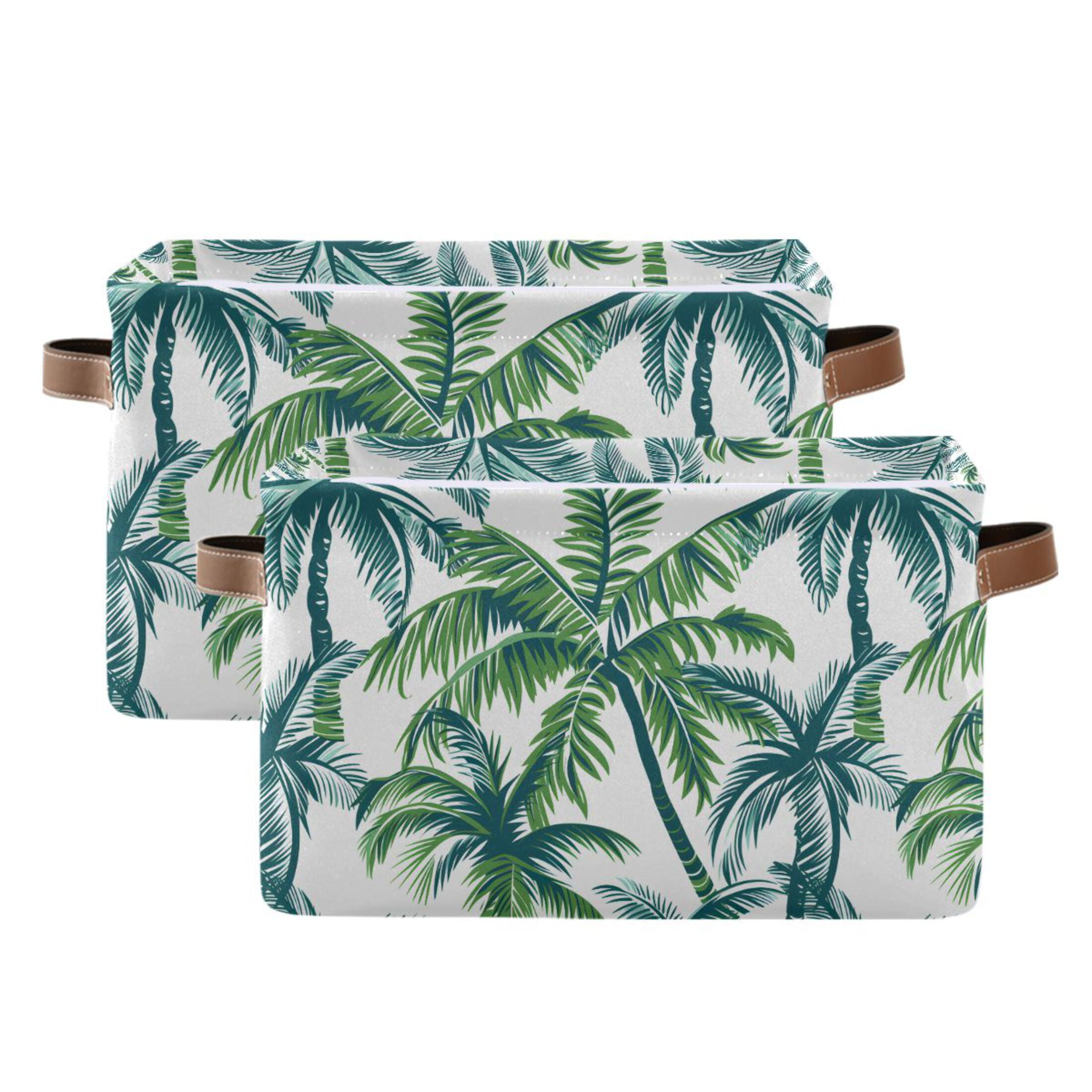 Tropical Palm Tree and Leaves Storage Bins with Handle Fabric Organizer ...
