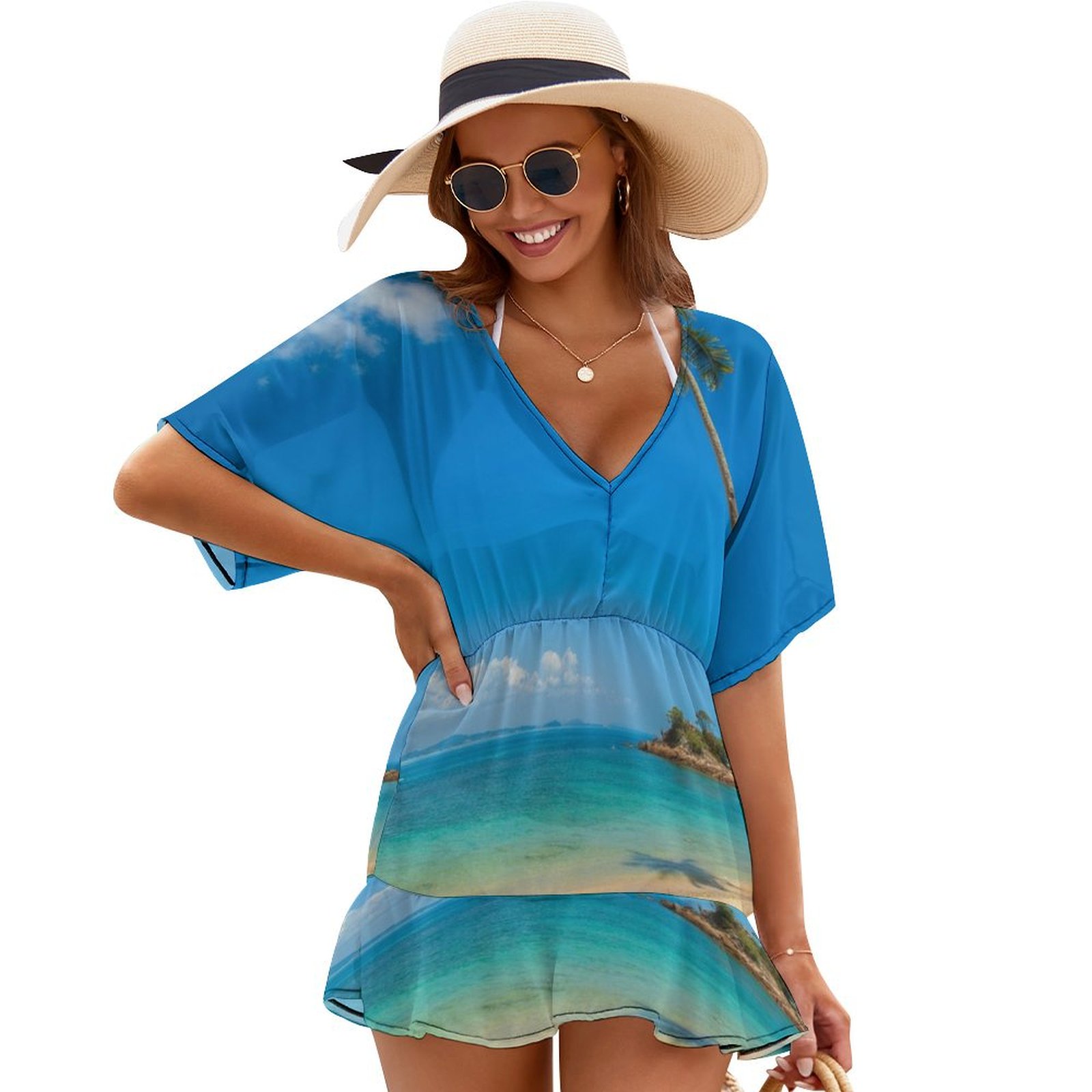Tropical Palm Trees Cover Ups dresses summer woman 2024 clothes for ...