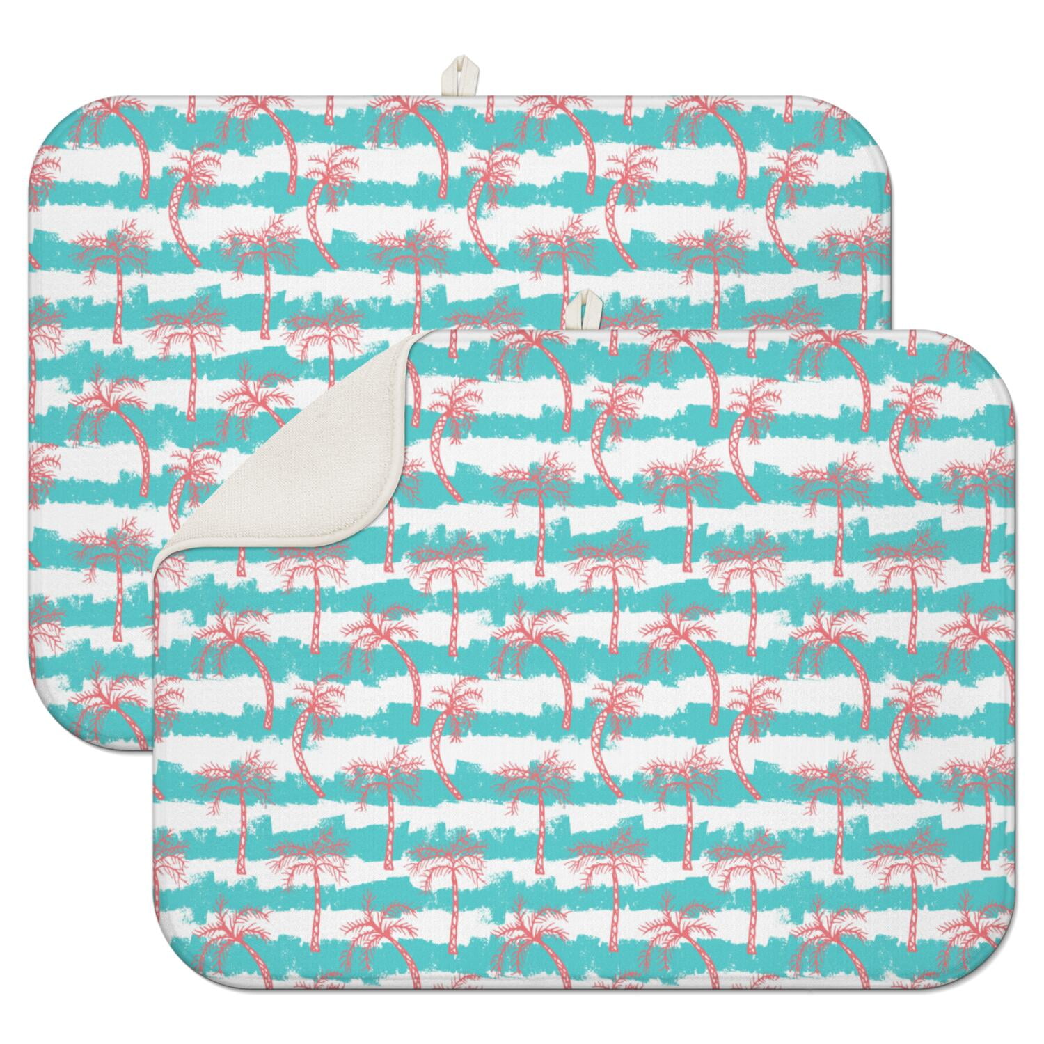 Tropical Palm Trees Dish Drying Mat – Vibrant Hawaiian Sunset Beach ...