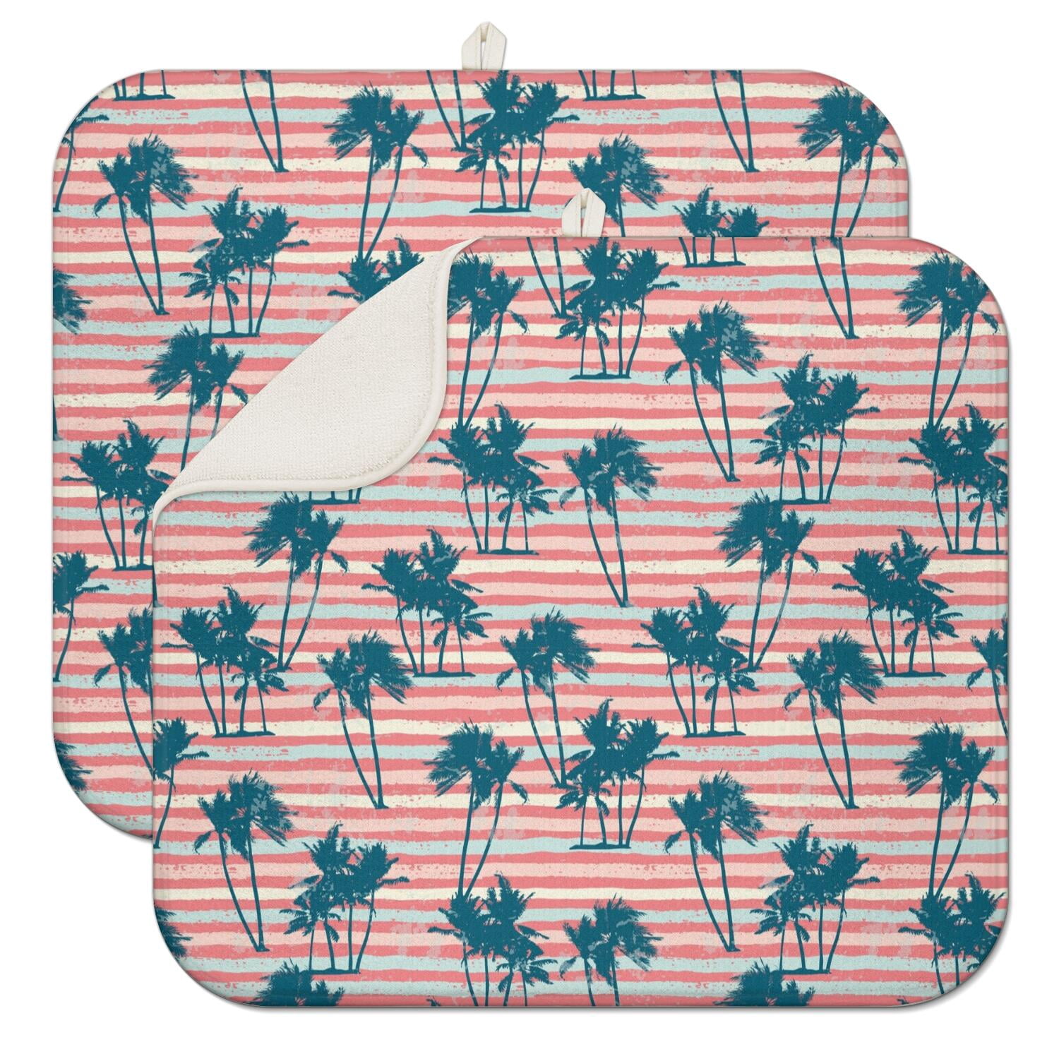 Tropical Palm Trees Dish Drying Mat – Vibrant Hawaiian Sunset Beach ...