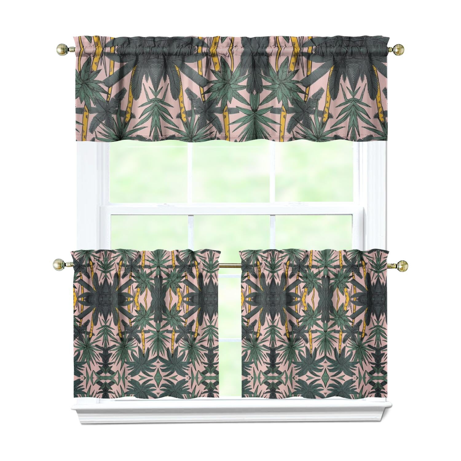 Tropical Palm Trees Kitchen Curtains Set, Ocean Sunset with Palm Trees ...