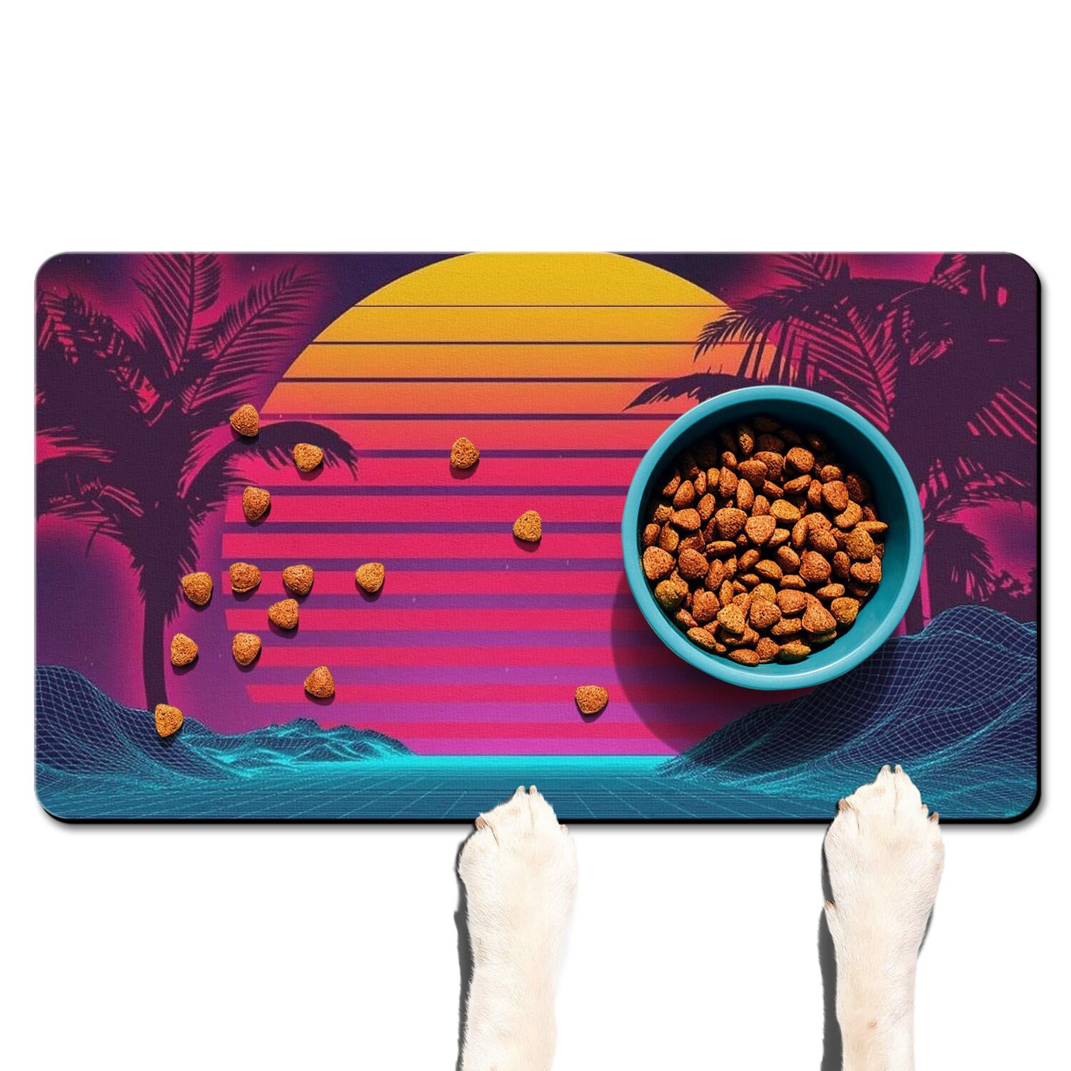 Tropical Palm Trees Pet Food Mat - Multi-Layer Absorption - Hawaiian ...