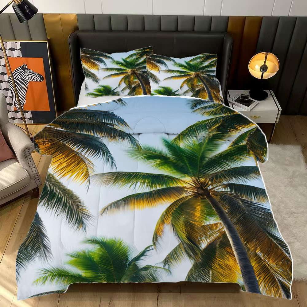 Tropical Palm Trees Print Comforter Set King Size Bedding Set For Travl ...