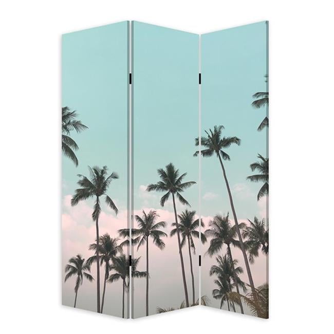 Tropical Palm Trees Room Three Panel Divider Screen, Multi Color ...