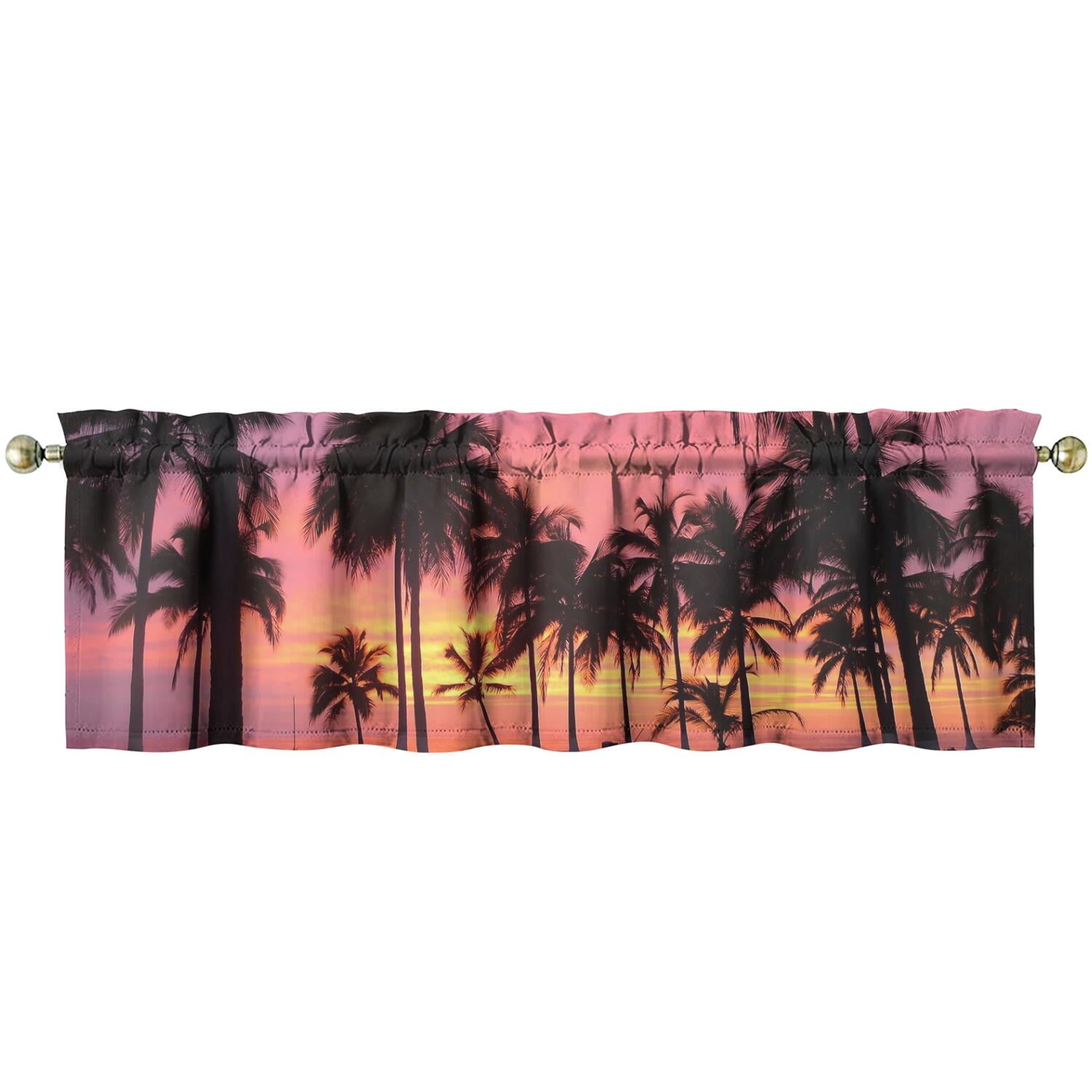 Tropical Palm Trees Valance Curtain - 54 Inch Rod Pocket Kitchen Window ...