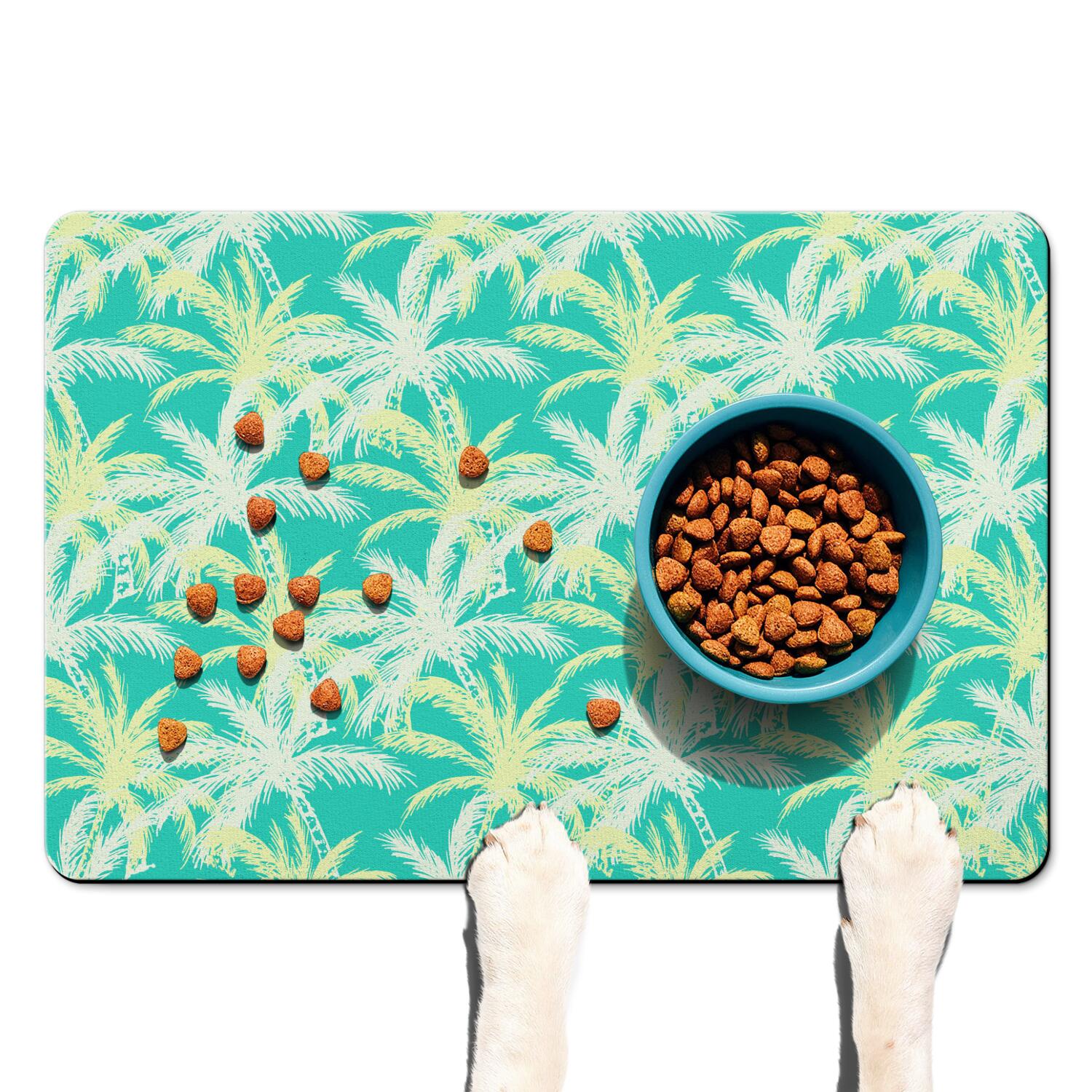 Tropical Palm Trees Waterproof Dog Mat - Absorbent Feeding Pad for ...