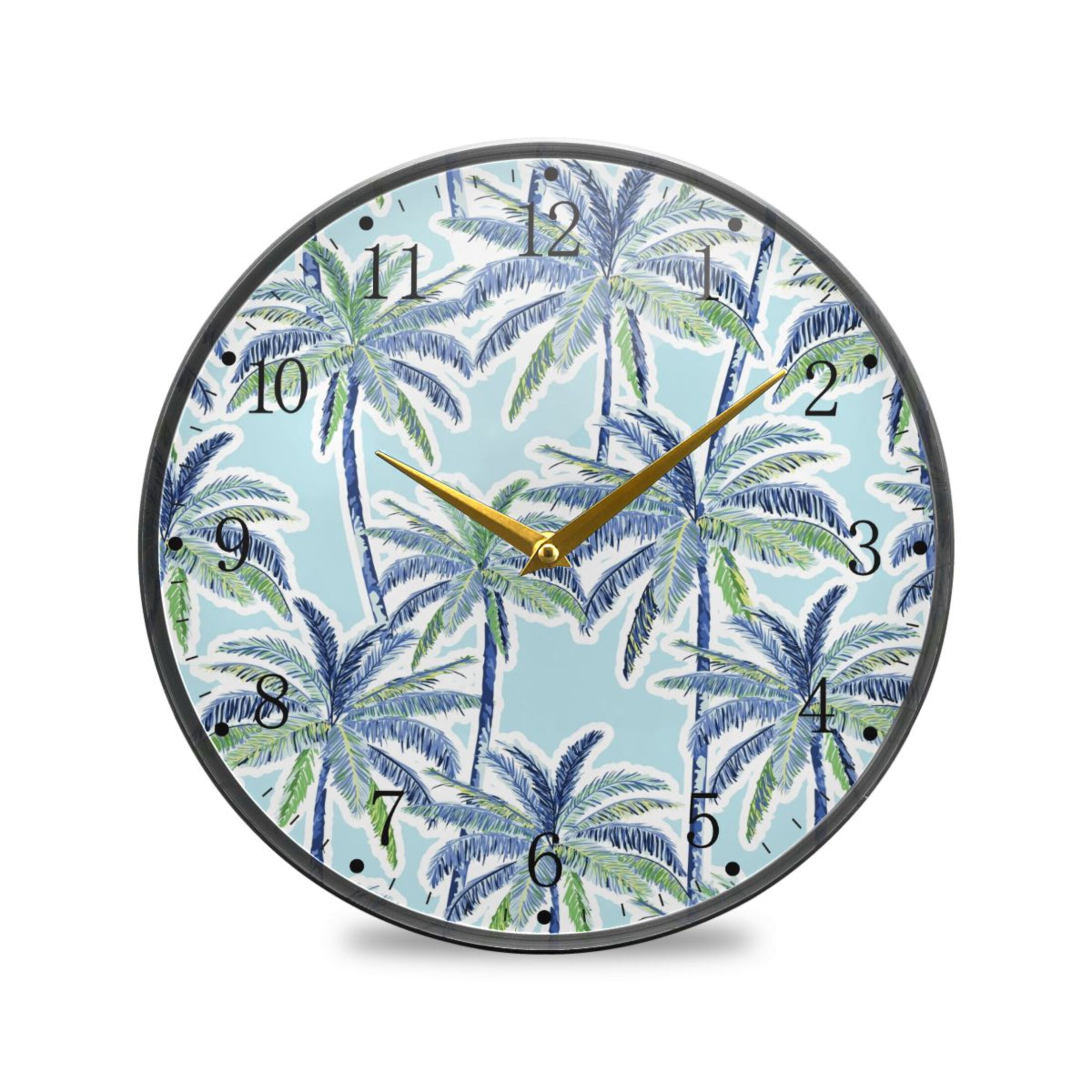 Tropical Palm Trees on Blue Acrylic Wall Clocks Quiet Round Clock ...