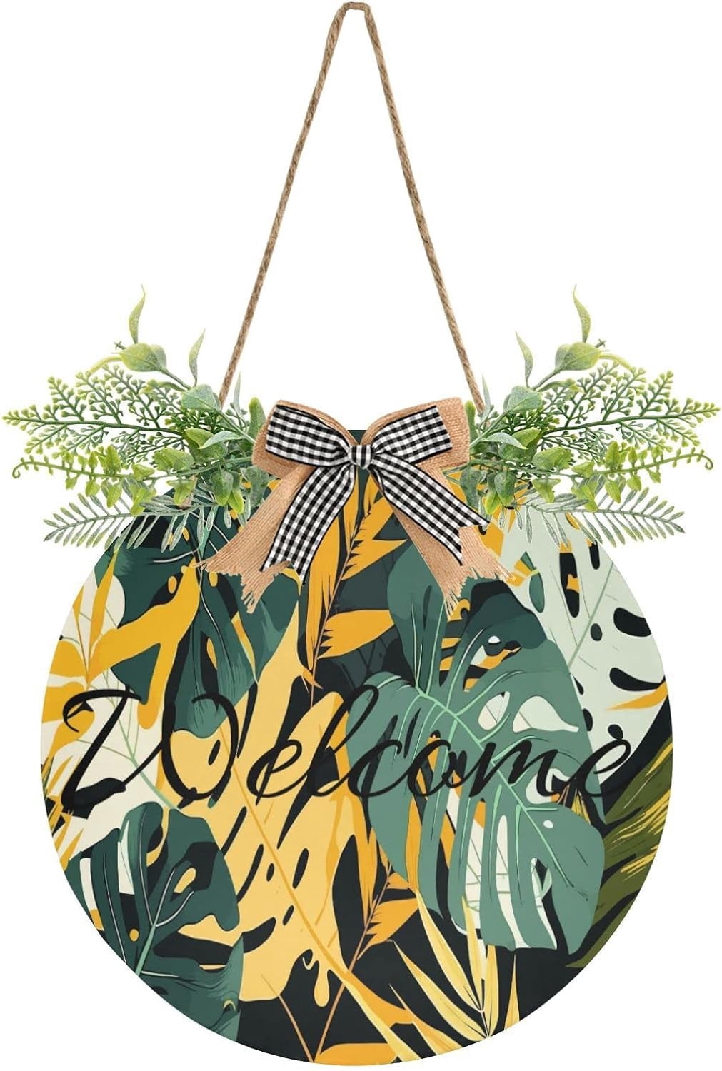 Tropical Palm Welcome Sign for Front Door, Round Sign Hanging Welcome ...