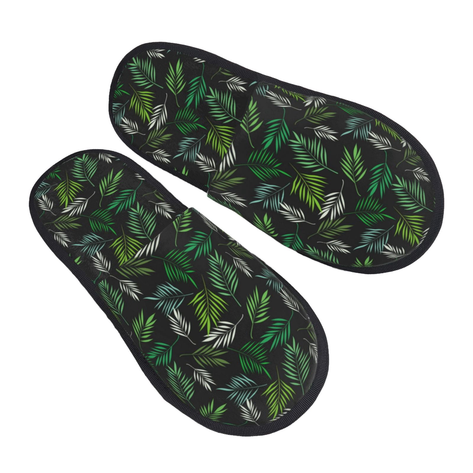 Tropical Palm leaves House Slippers for Women Indoor, Fuzzy Warm Women ...