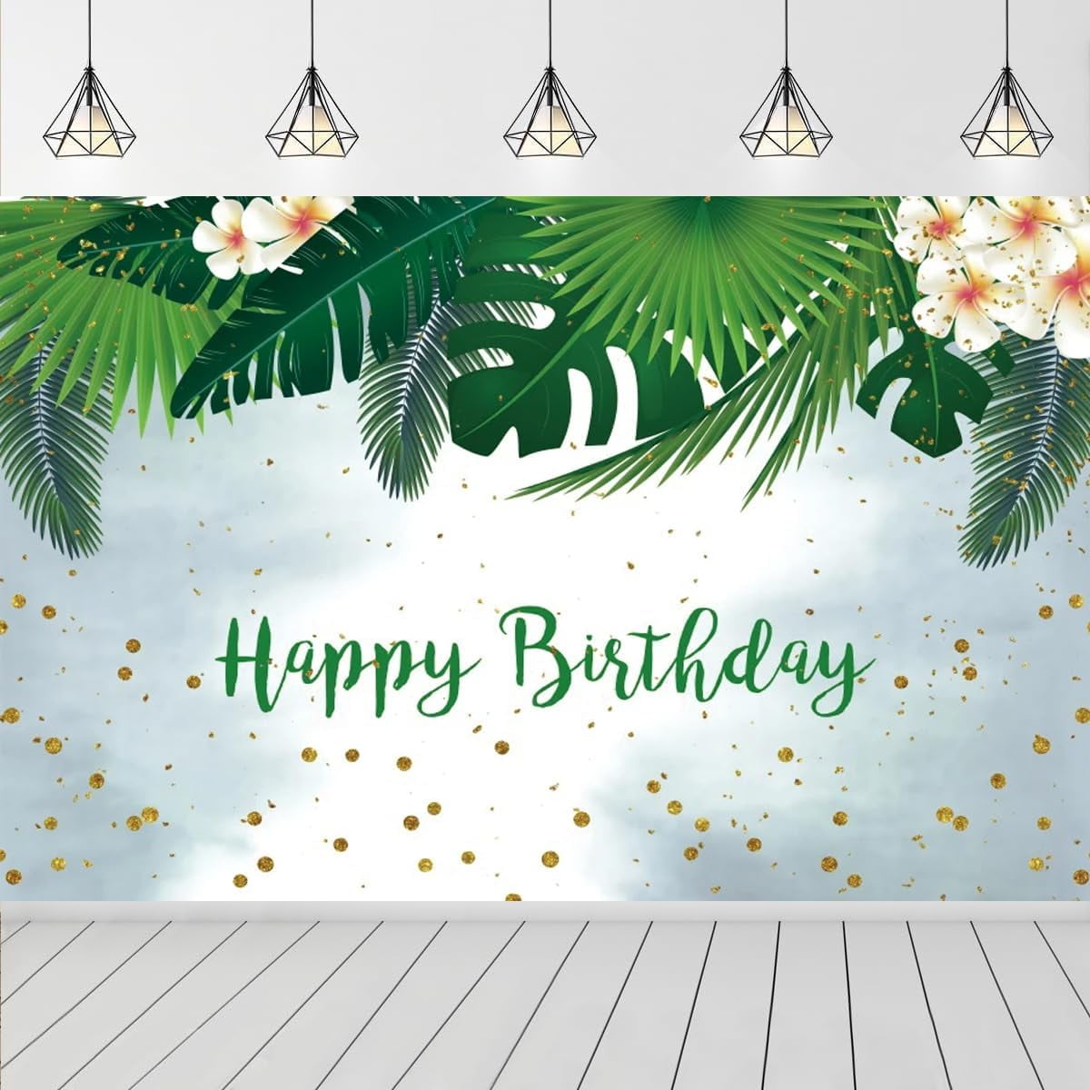 Tropical Palms Tree Leaves Birthday Party Backdrop Green Tropical ...