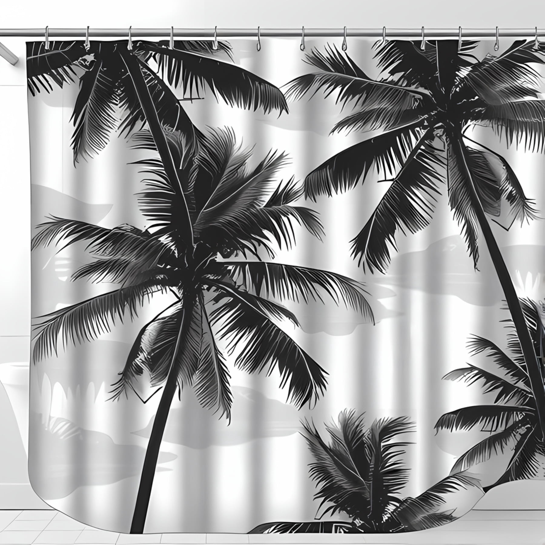 Tropical Paradise Black and White Shower Curtain - Trees Misty ...