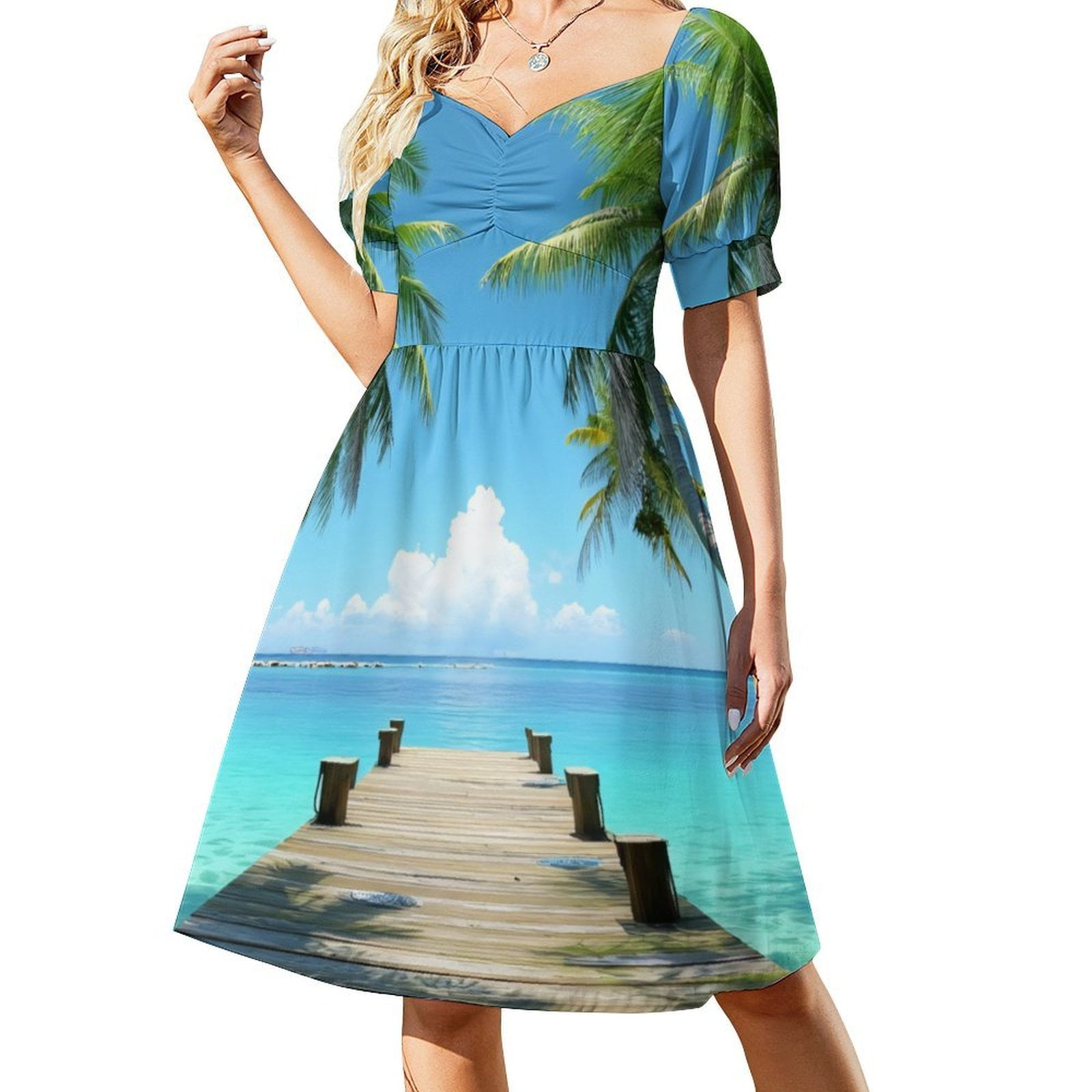Tropical Paradise Dock Summer Women's Dress 2025 Elegant Dresses Plus ...