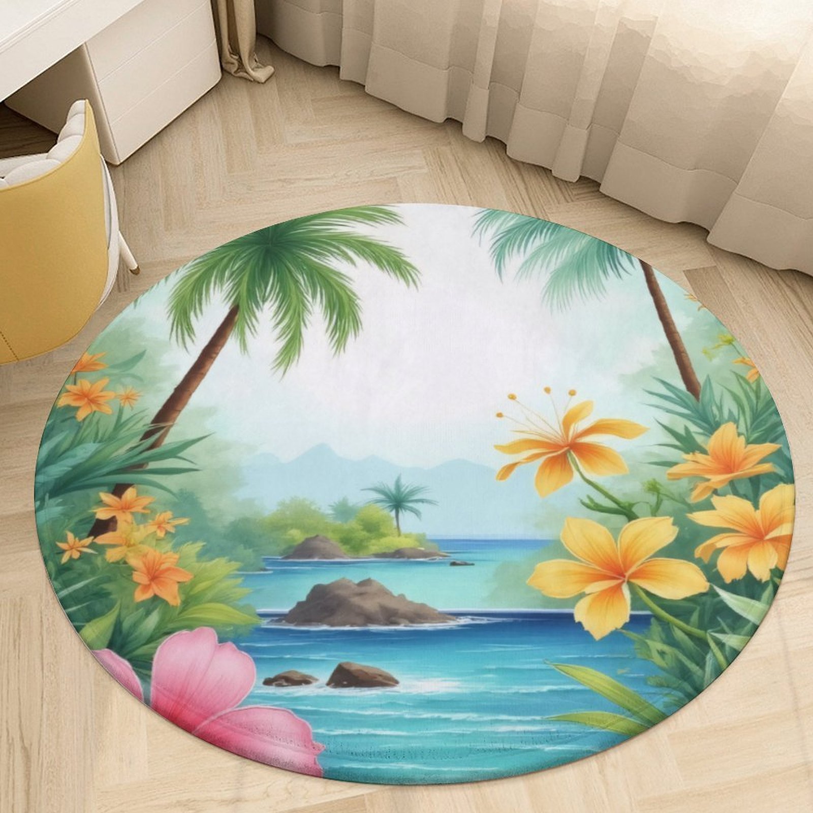 Tropical Paradise Floral Print Round Area Rugs for Bedroom Living Room ...