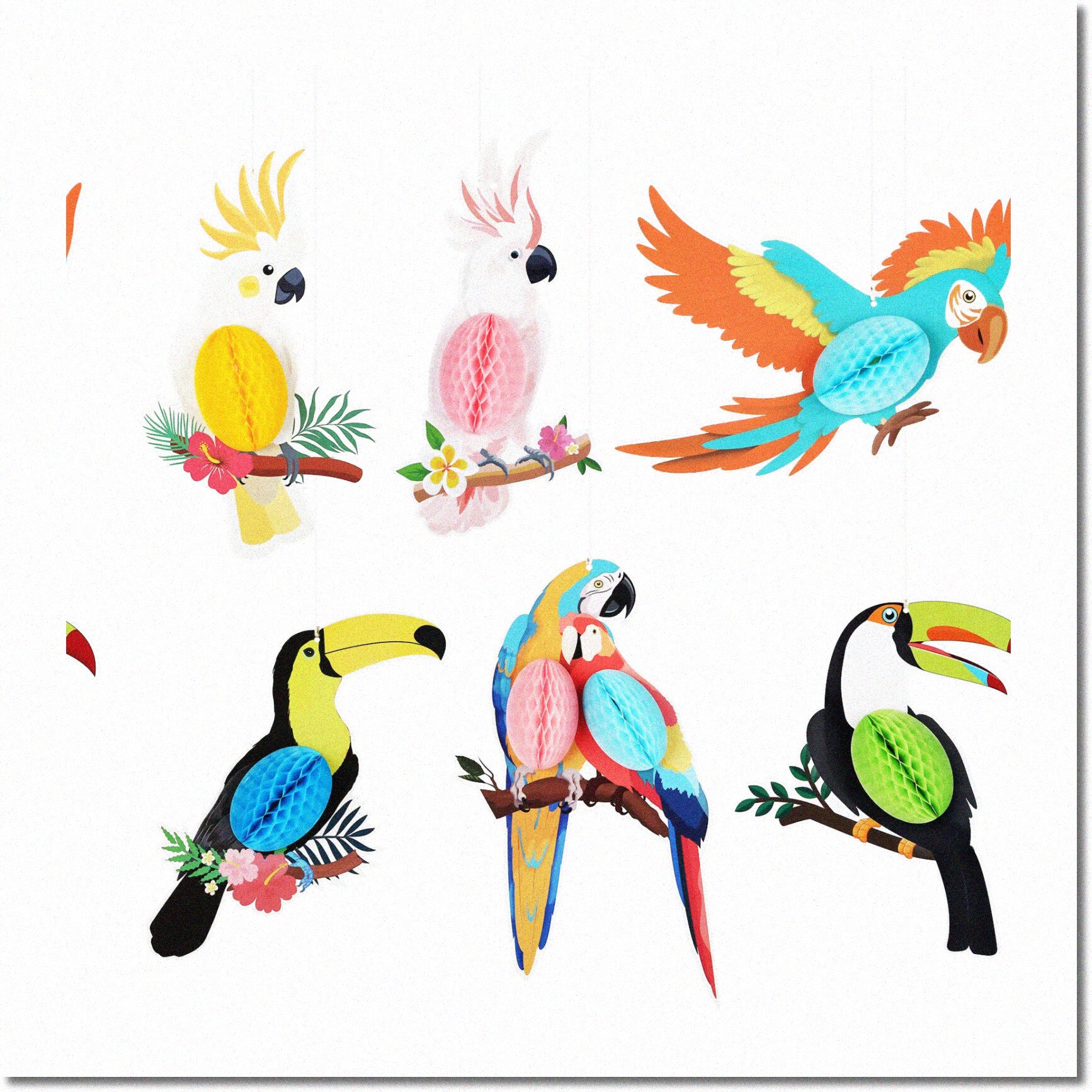 Tropical Paradise Honeycomb Paper Cutouts - Vibrant Hawaiian Party ...