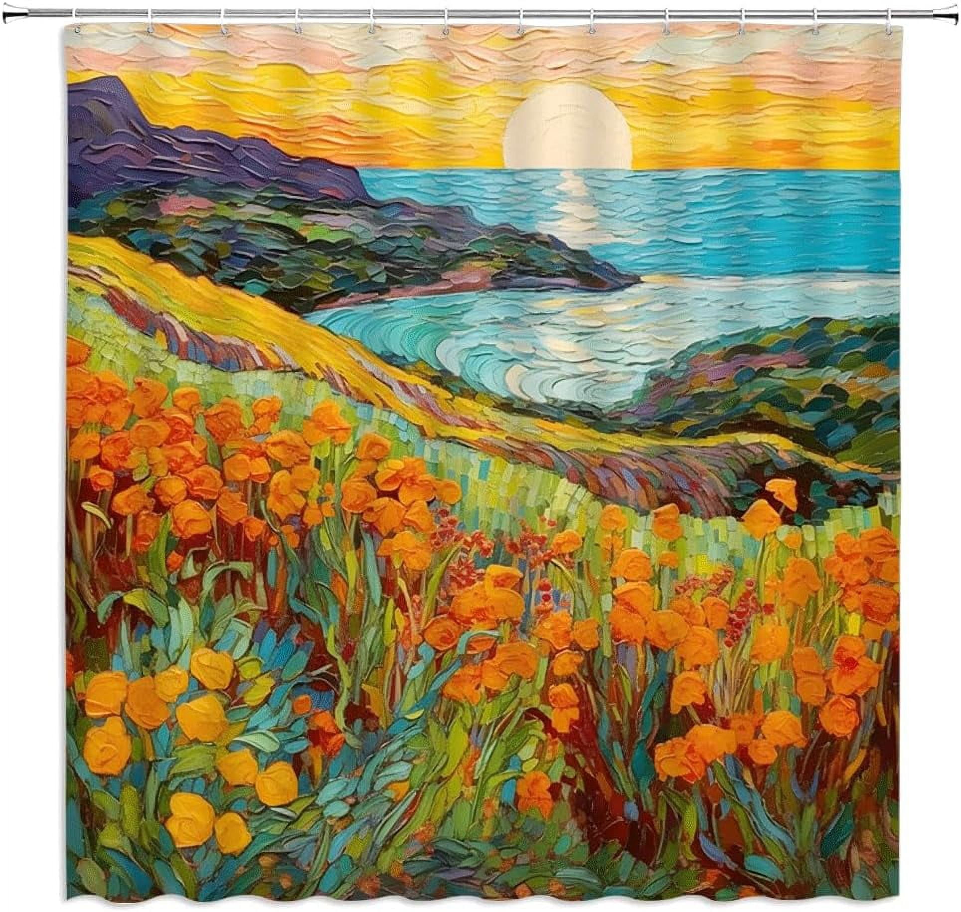 Tropical Paradise Oil Painting Design – Ocean Wave & Palm Tree Printed ...