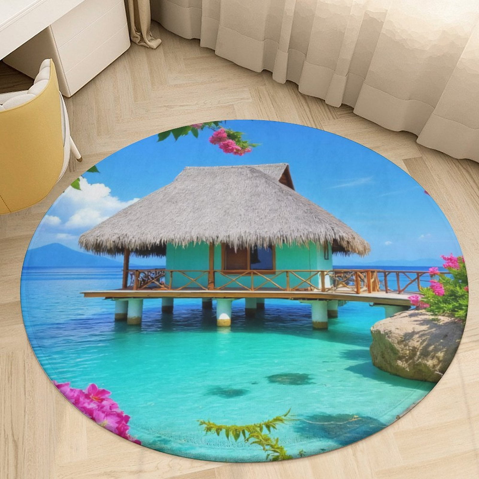 Tropical Paradise Overwater Bungalow Round Area Rugs for Bedroom Living ...
