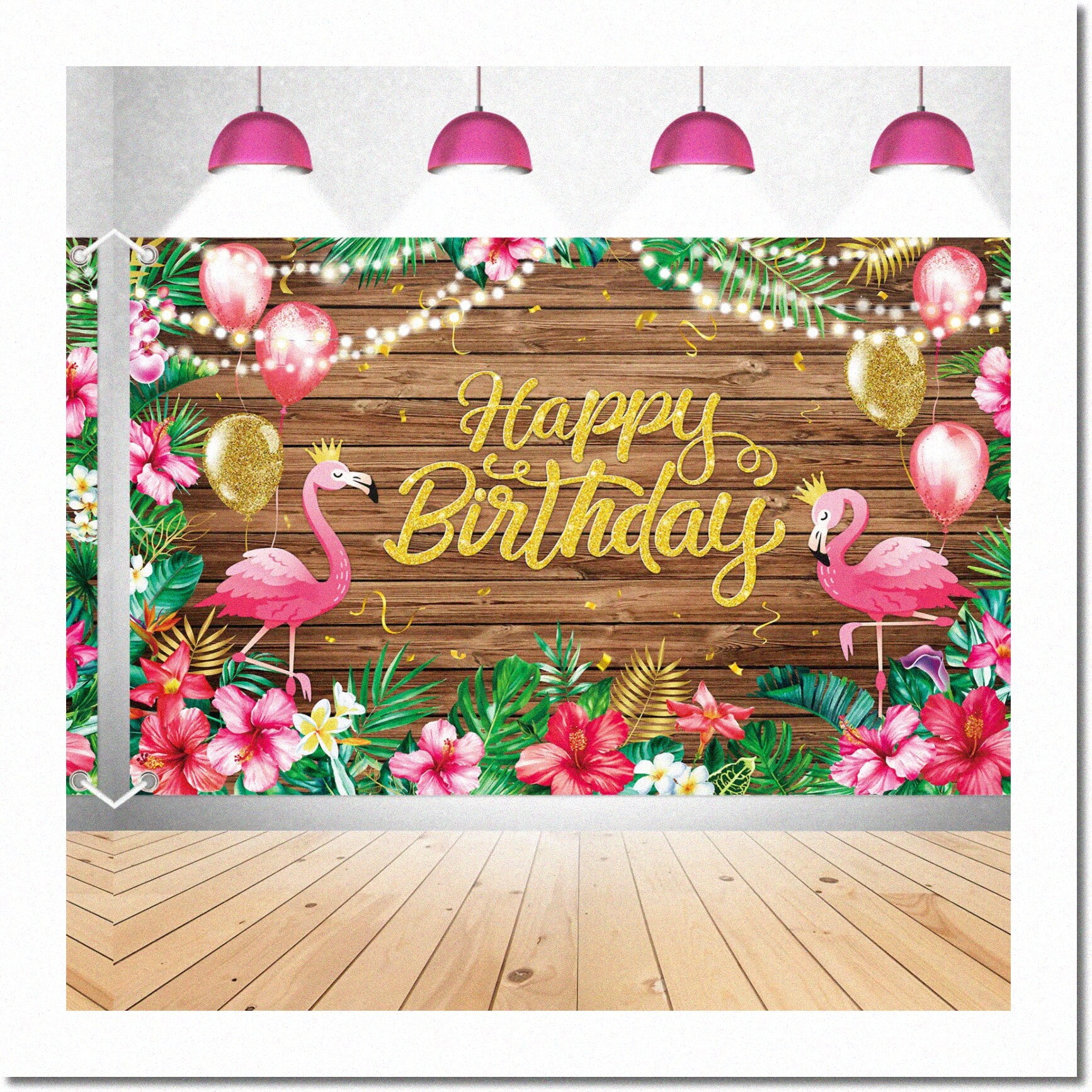 Tropical Paradise Party Scene - Hawaiian Luau Beach Flamingo Backdrop ...