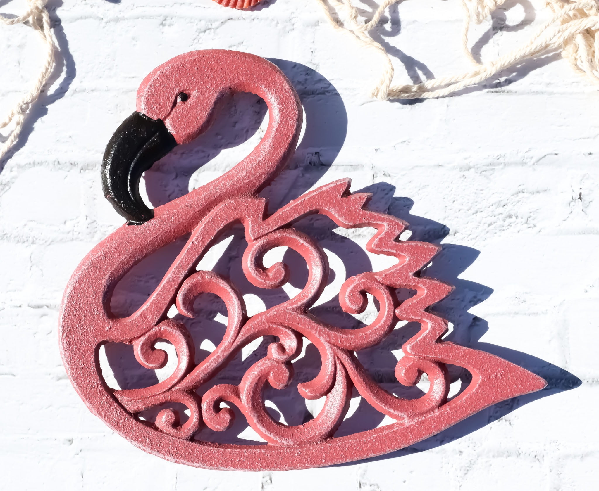 Tropical Paradise Pink Flamingo Bird Scrollwork Cast Iron Wall Or Table ...