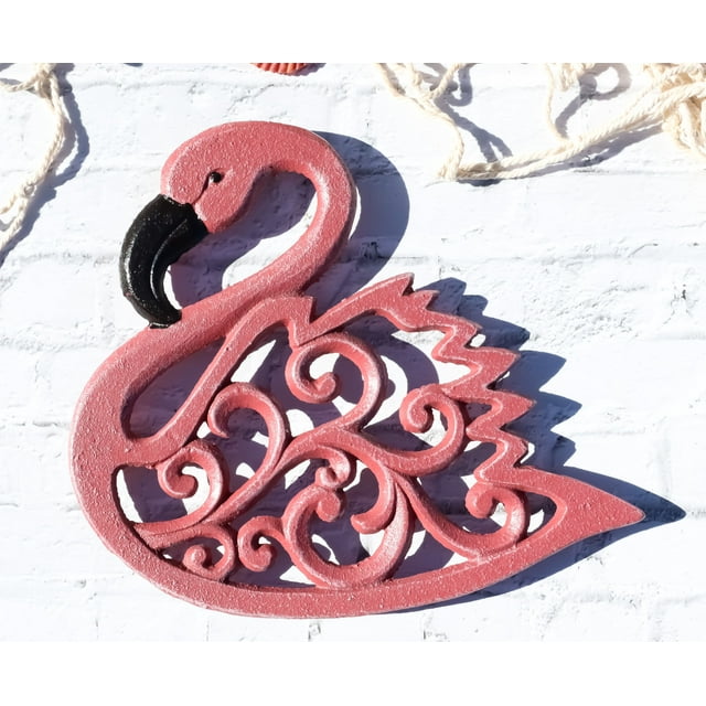 Tropical Paradise Pink Flamingo Bird Scrollwork Cast Iron Wall Or Table ...