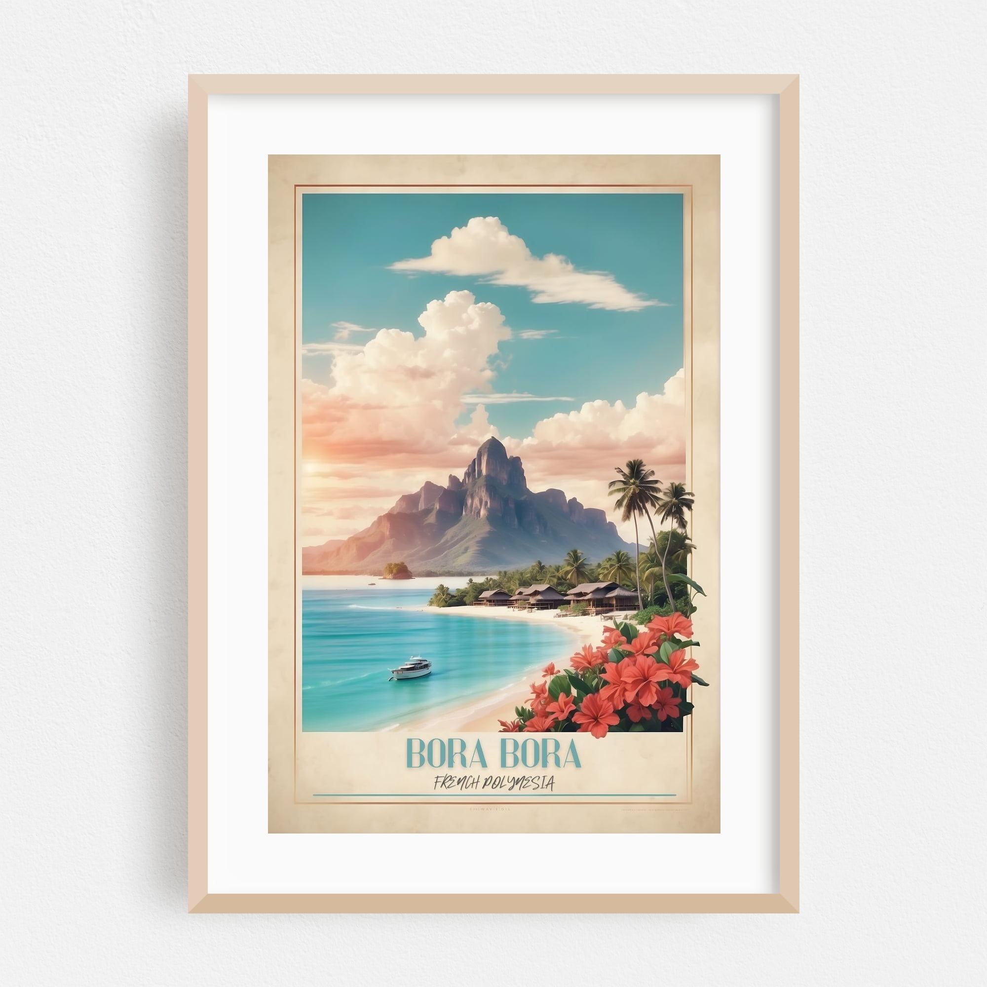Tropical Paradise Preserved: Vintage Travel Poster of Bora Bora - Bora ...