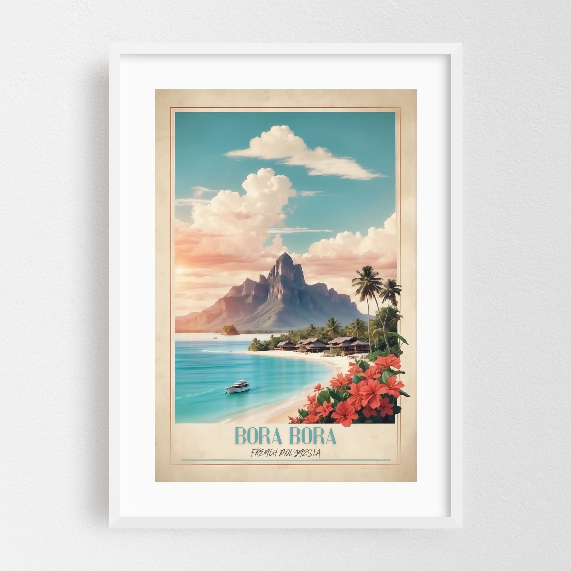 Tropical Paradise Preserved: Vintage Travel Poster of Bora Bora - Bora ...