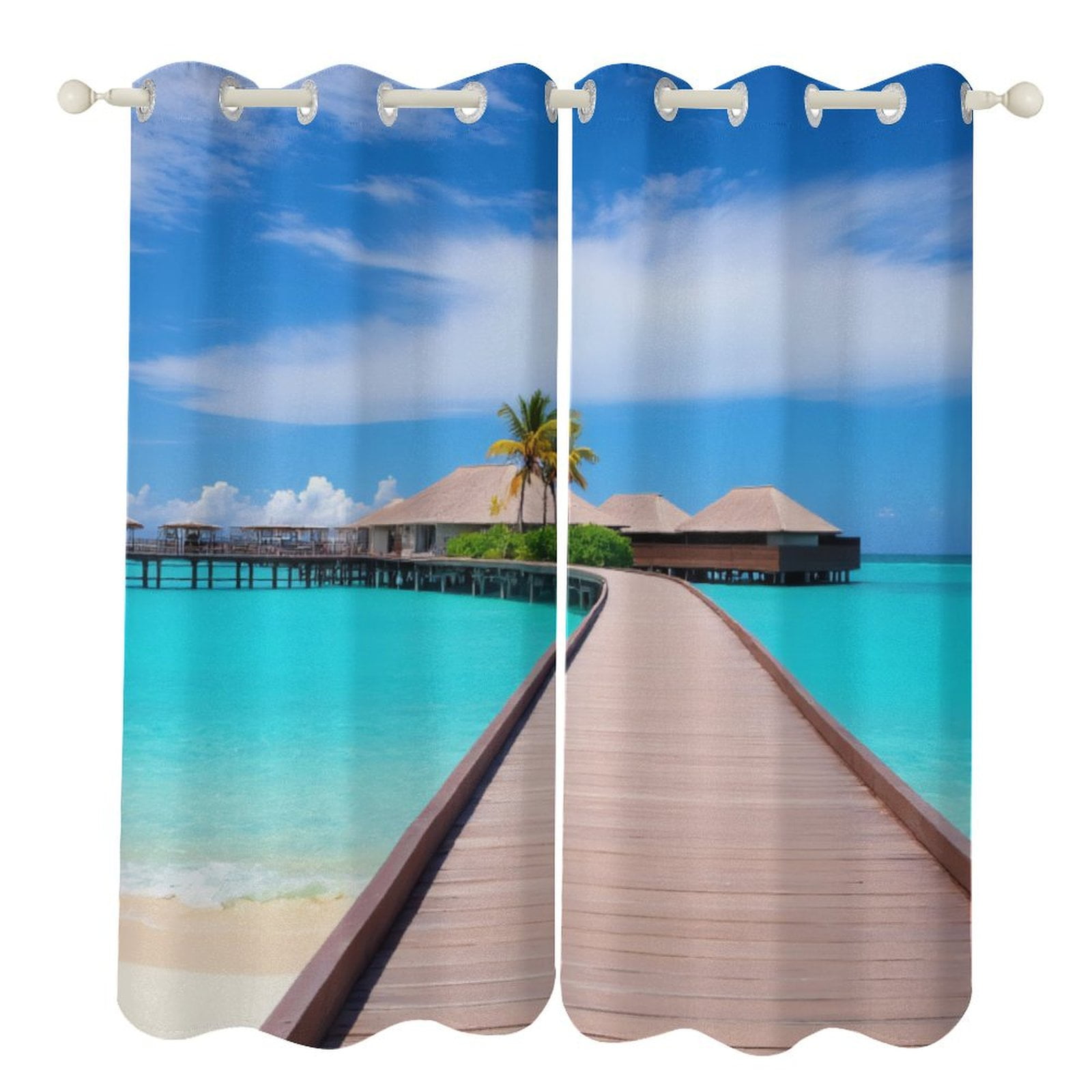 Tropical Paradise Resort Boardwalk 2 Panels Curtains for Bedroom Living ...