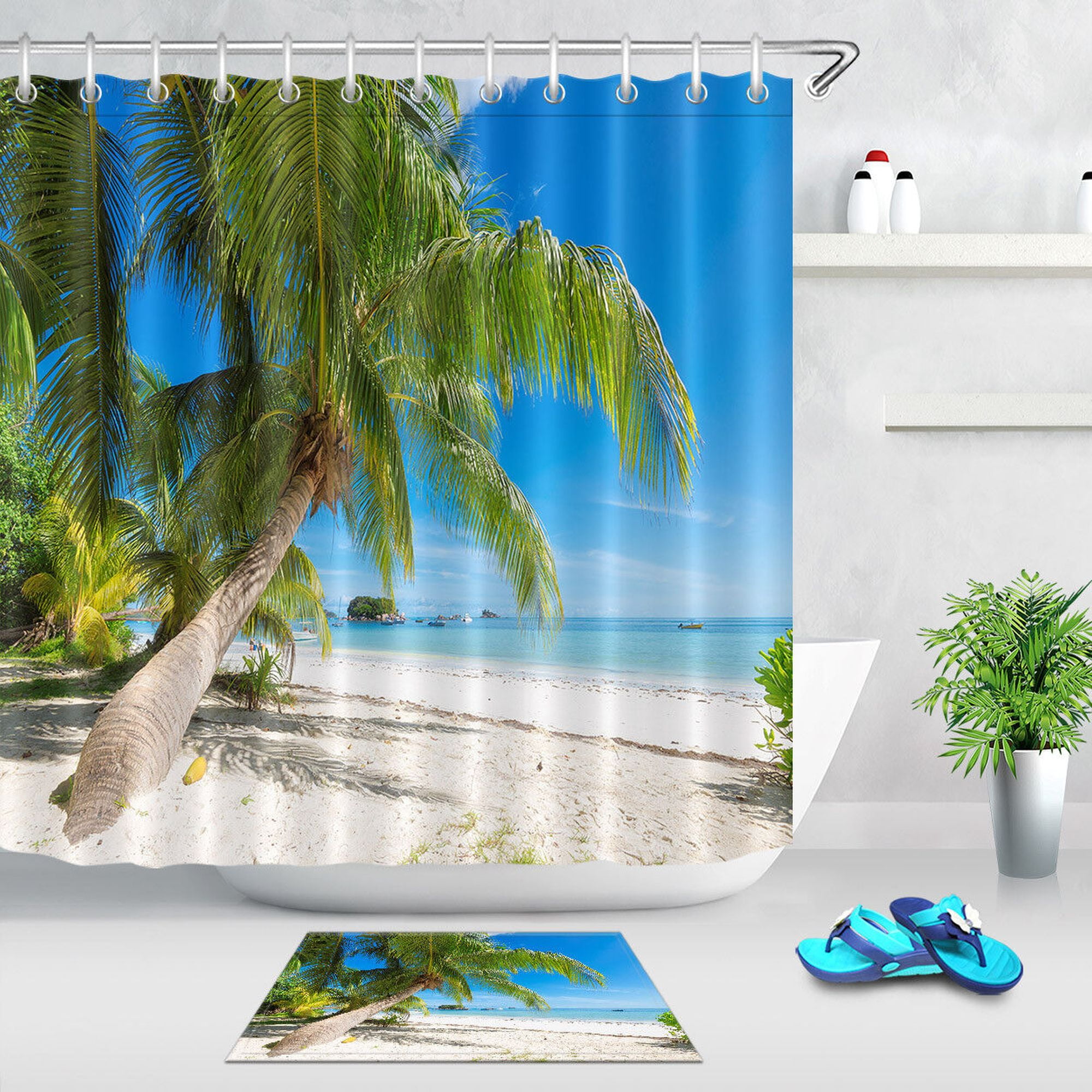 Tropical Paradise Shower Curtain Liner - Includes Hooks for Beach ...