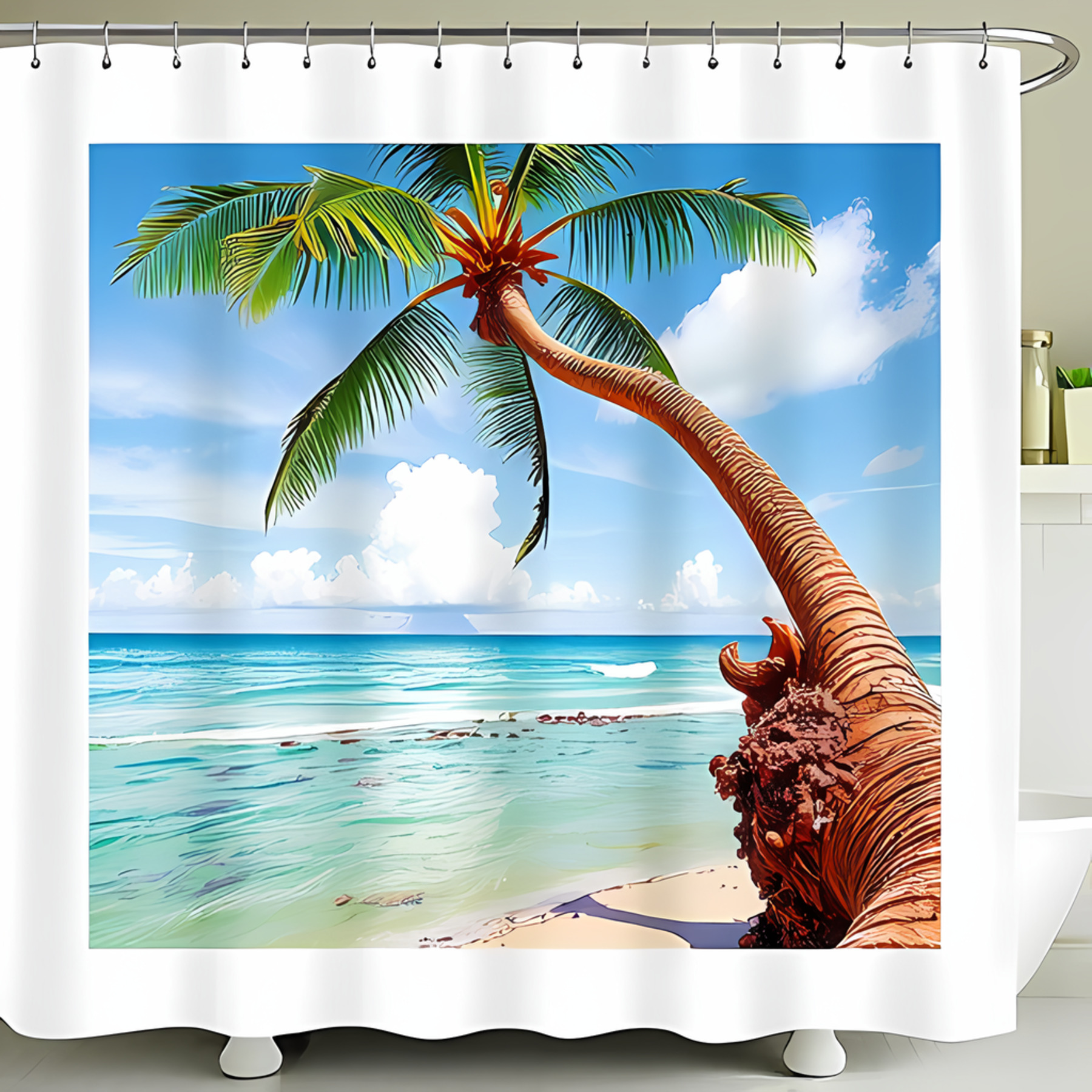 Tropical Paradise Shower Curtain - Majestic Tree & Ocean Design for a ...
