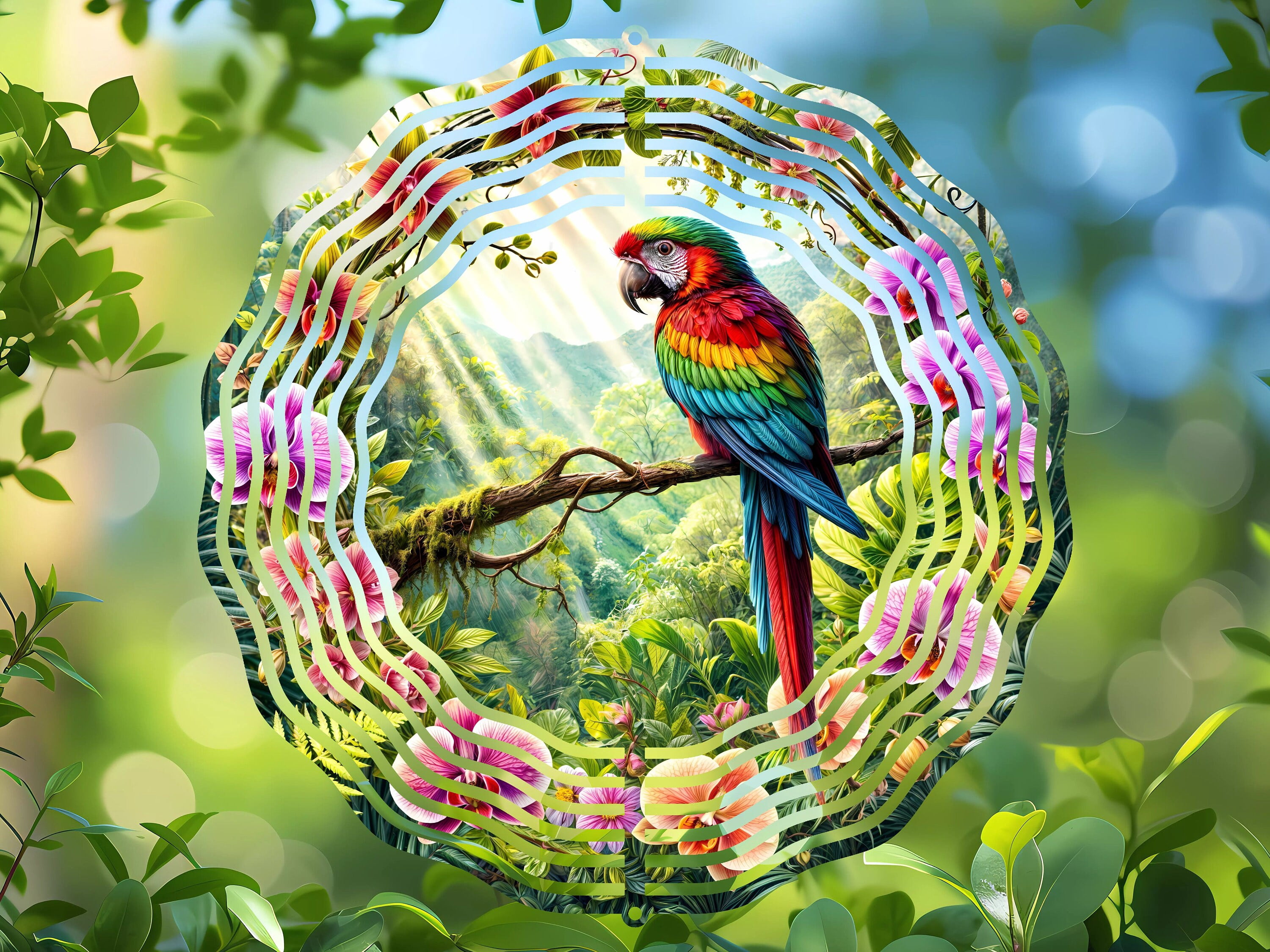 Tropical Parrot 3D Wind Spinner Stainless Steel Bird Lover Garden Decor ...