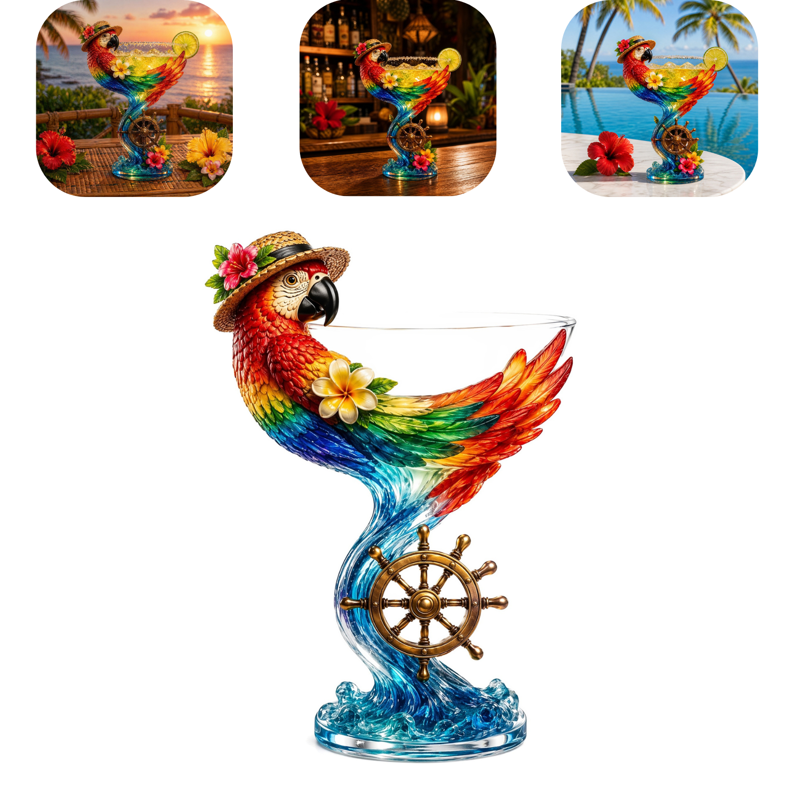 Tropical Parrot Glass Cup Tropical Coastal Collector Cocktail Goblet ...