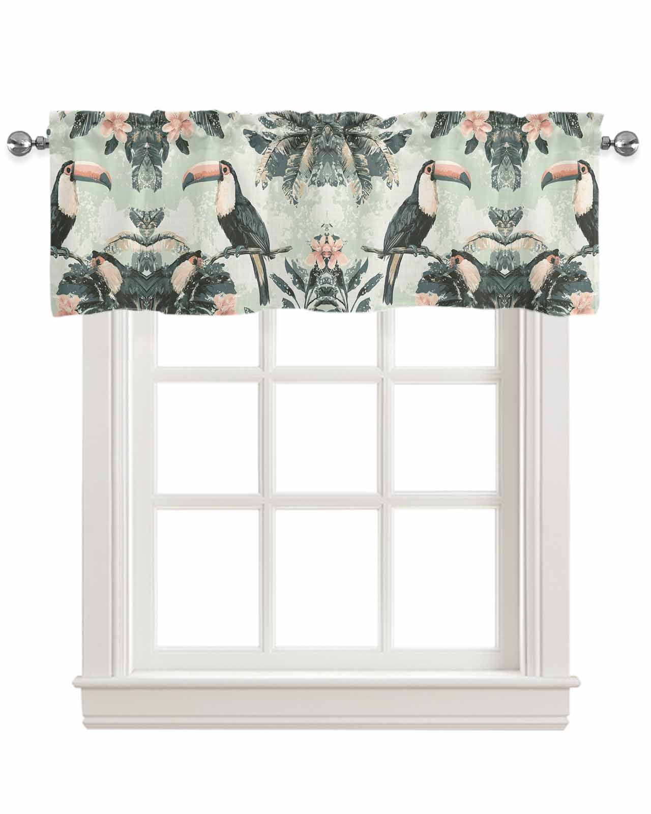 Tropical Parrot Kitchen Valances for Windows Farmhouse Linen Window ...