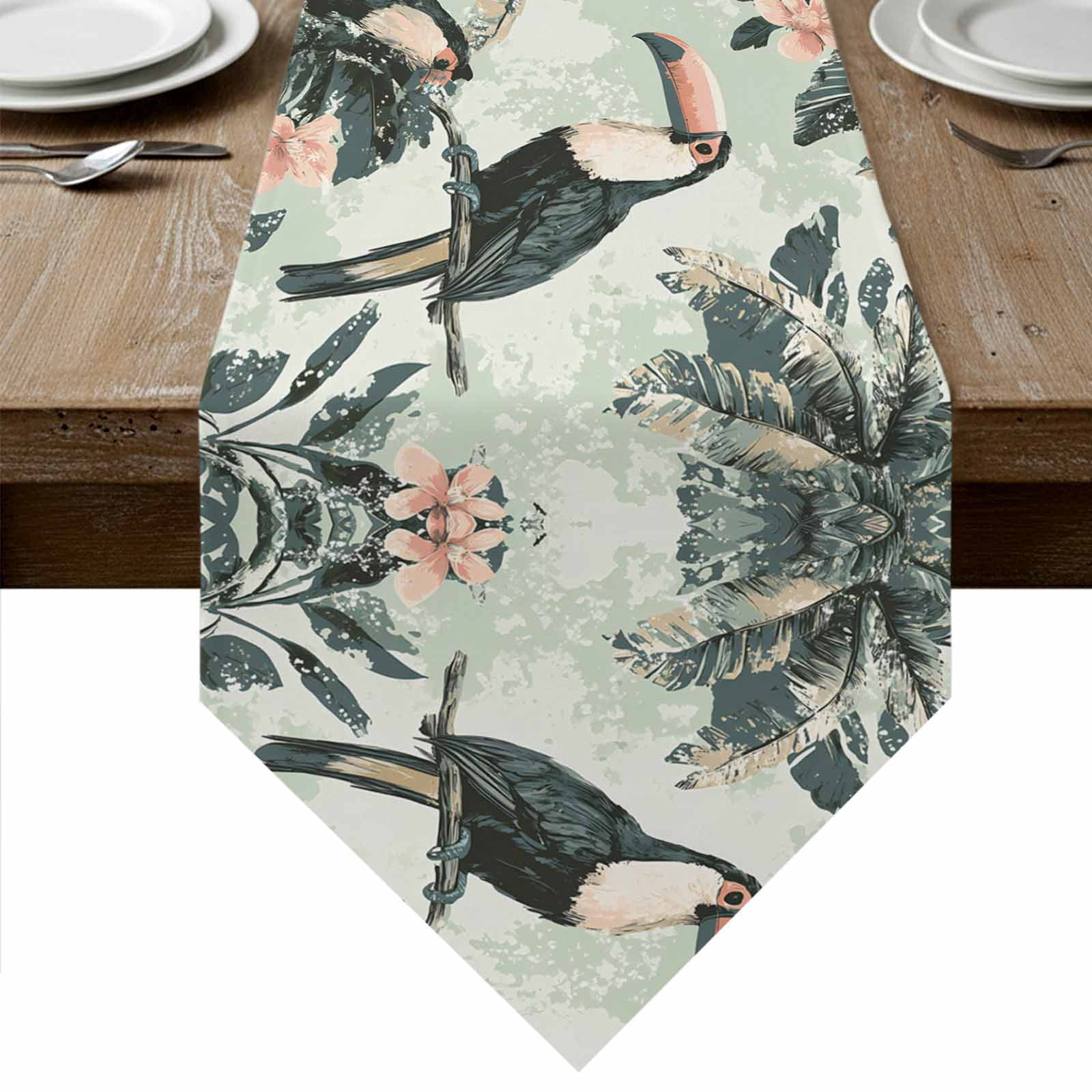 Tropical Parrot Table Runner Linen Burlap Table Runner 72 Inches Long ...